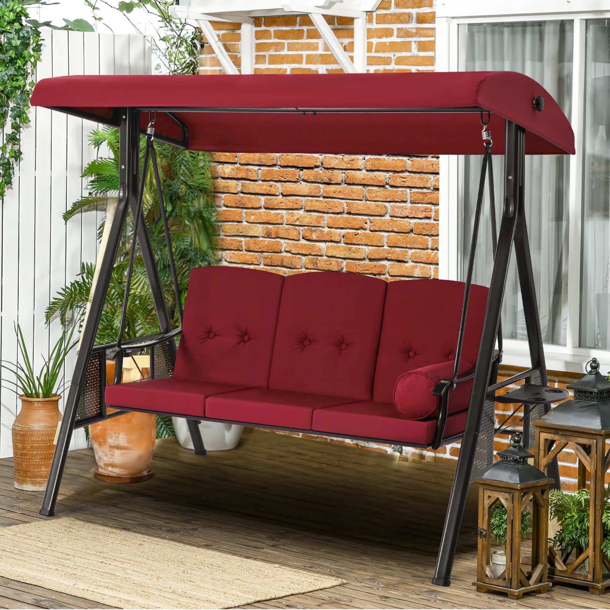 Lycvki Outdoor 3-Person Swing in Burgundy in the Swings department at ...