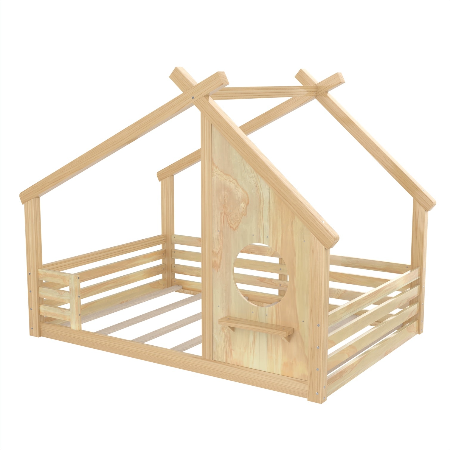Naturefalls Full Floor Bed for Kids in Organic Natural House-Shaped ...