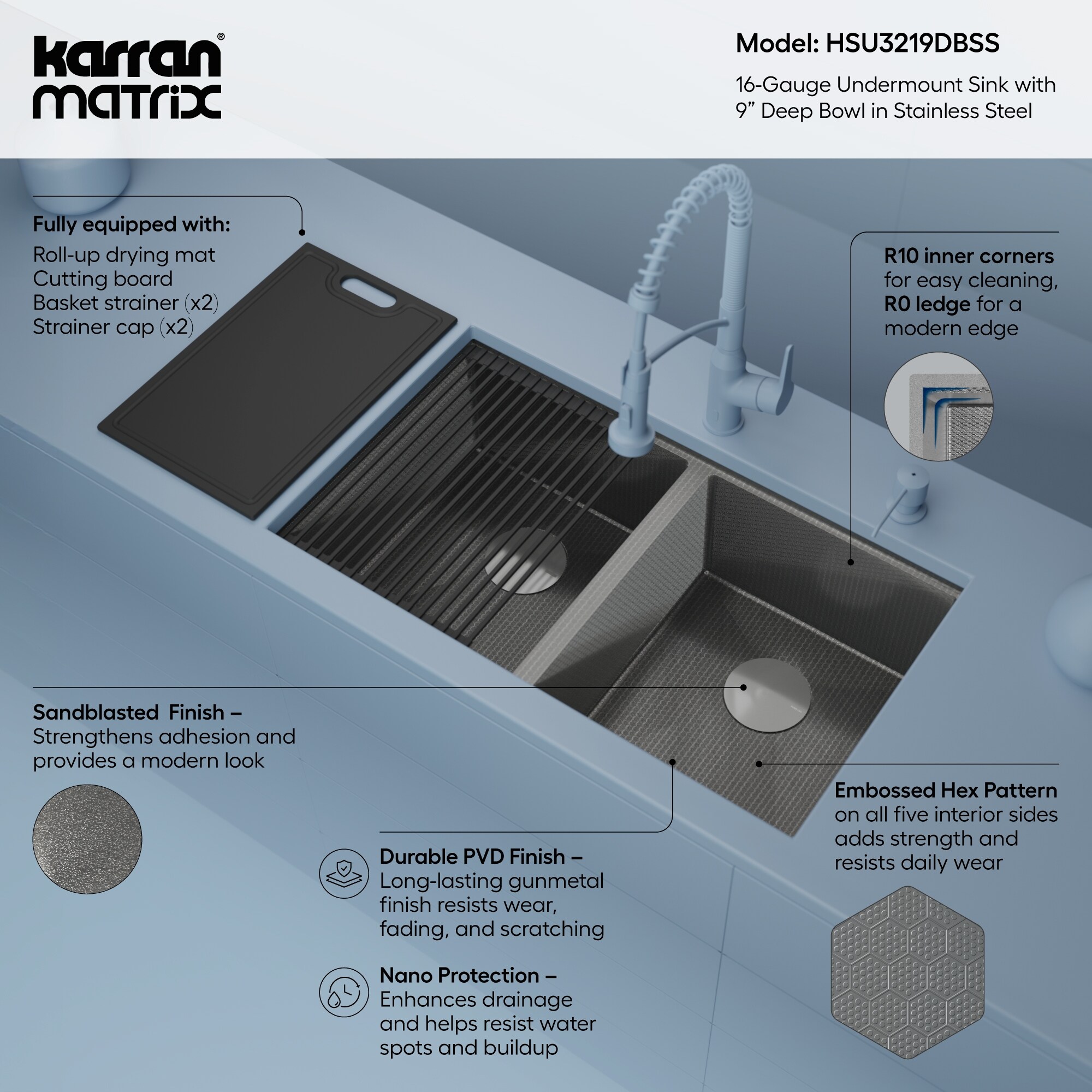 Karran Matrix Undermount 32-in x 18.75-in Stainless steel Double equal ...