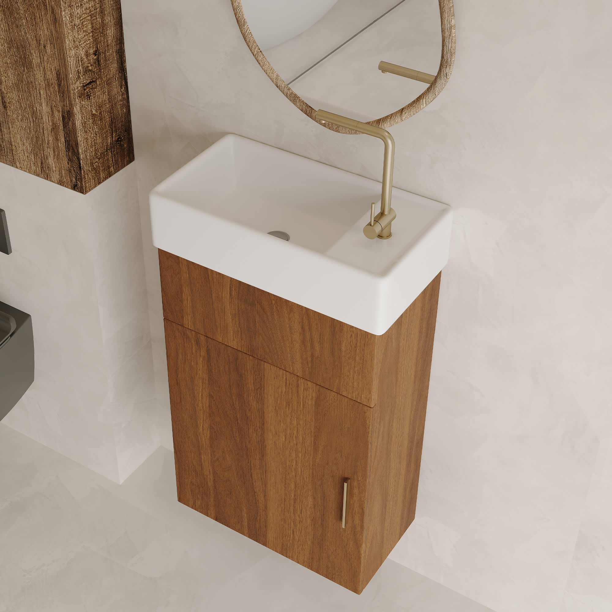 Vynxaria 17 Inch Modern Floating Bathroom Vanity Integrated Ceramic ...