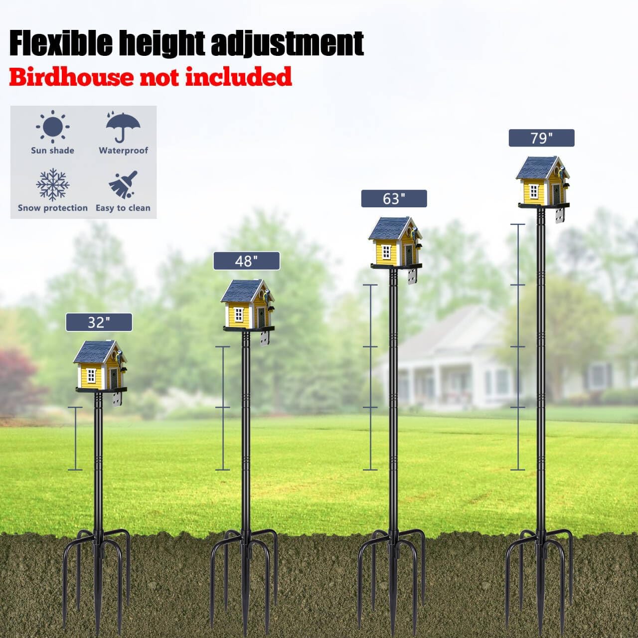 Afoxsos 79 Inch Heavy Duty Metal Bird House Pole Kit Adjustable 4 ...