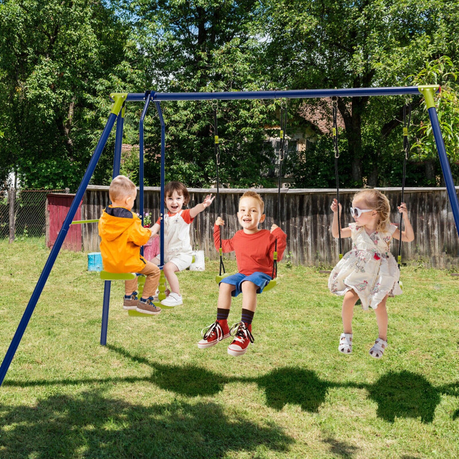 SUGIFT Kids Swing Set with 2 U-Shaped Swings 2-Person Glider Adjustable ...