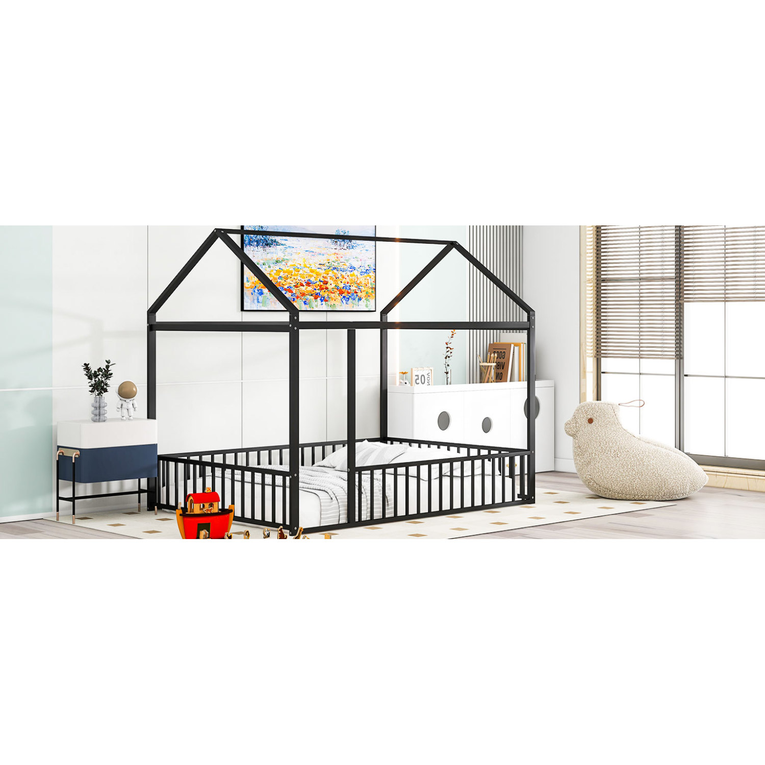 Streamdale Furniture Streamdale Metal House Bed Frame with Fence for ...
