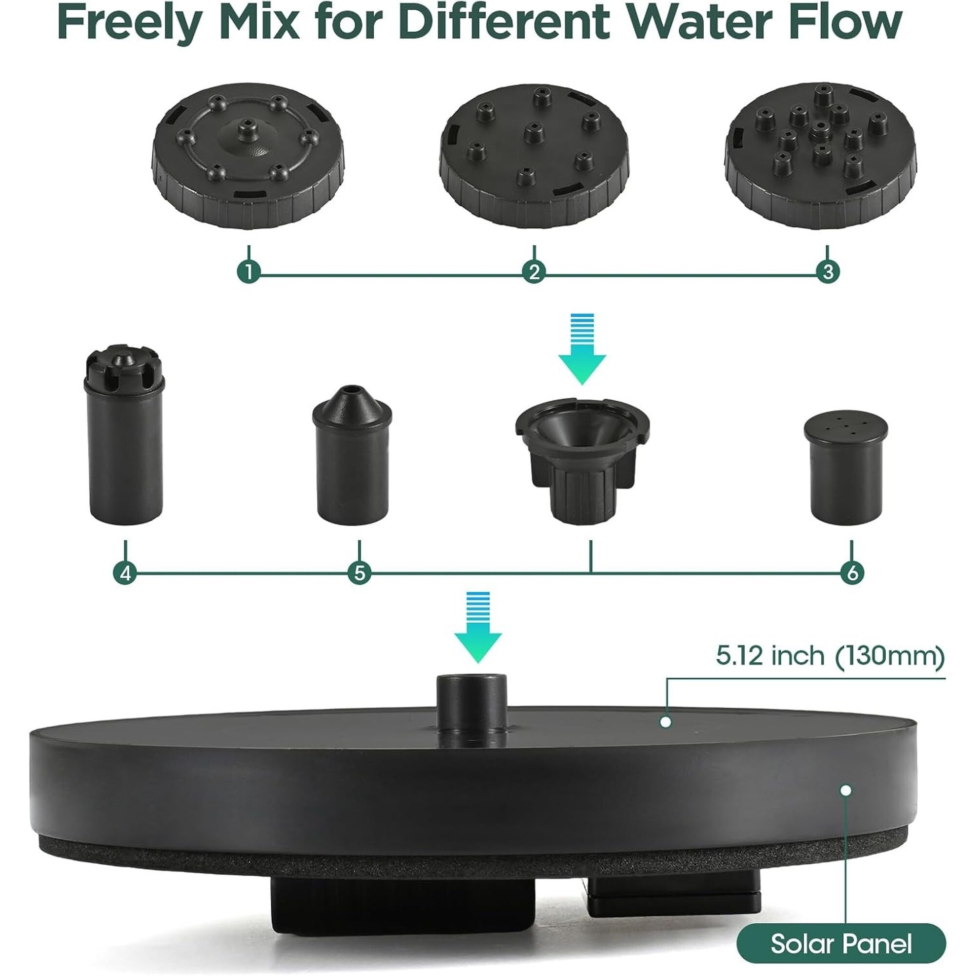 Angel Sar 1W Solar Bird Bath Fountain Pump with 6-in-1 Nozzles and Free ...