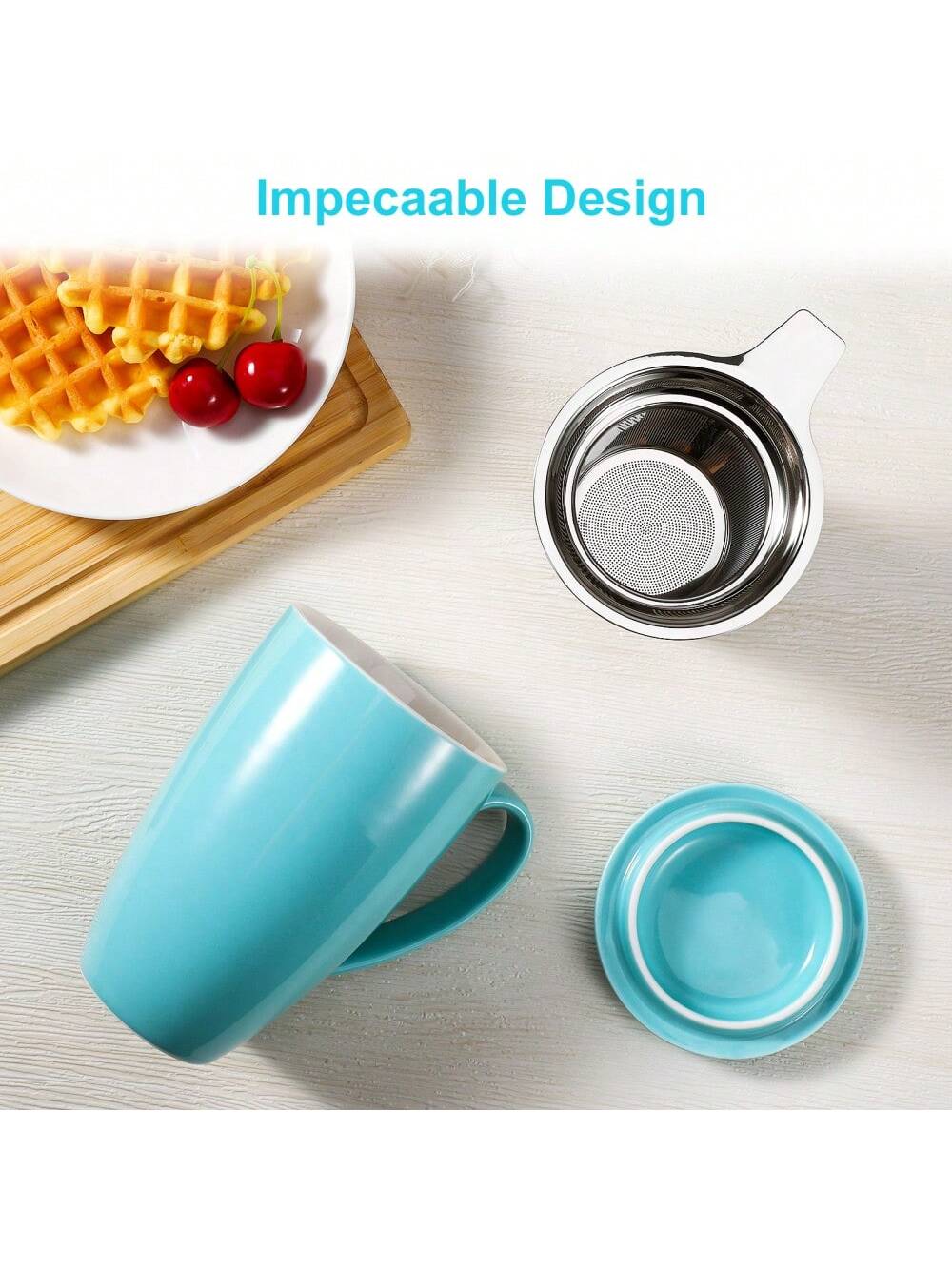 Qeetex 16OZ Ceramic Tea Cup With Stainless Steel Filter. Tea Infuser ...