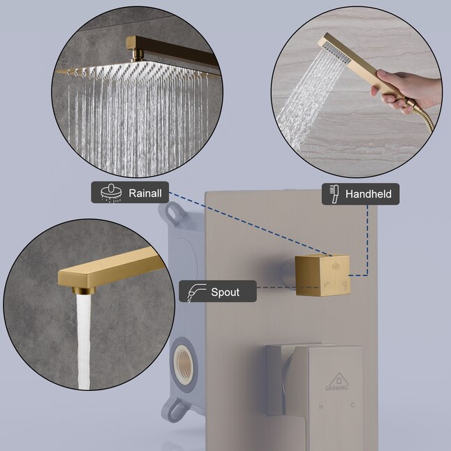 Casainc Brush Gold Dual Head Waterfall Built In Shower System With 3