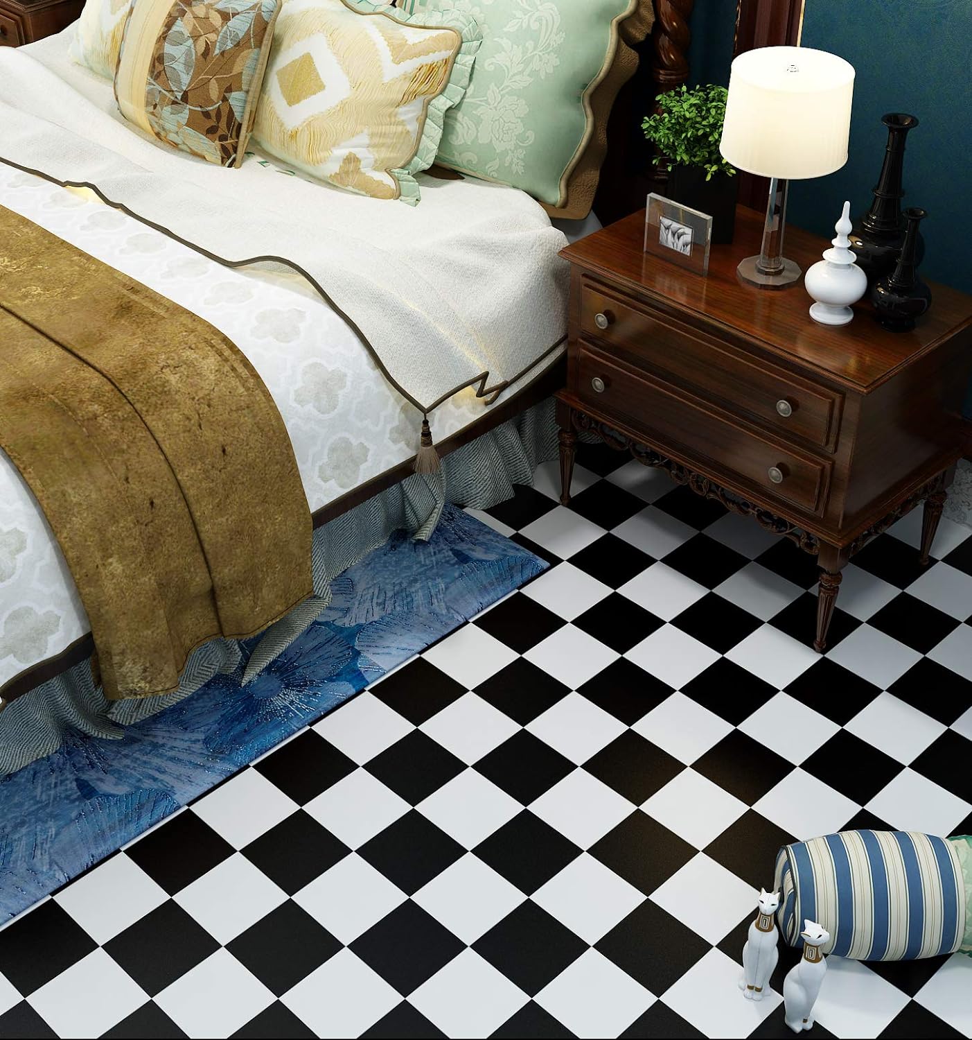 Livelynine Checkered Black and White Contact Paper for Floors ...