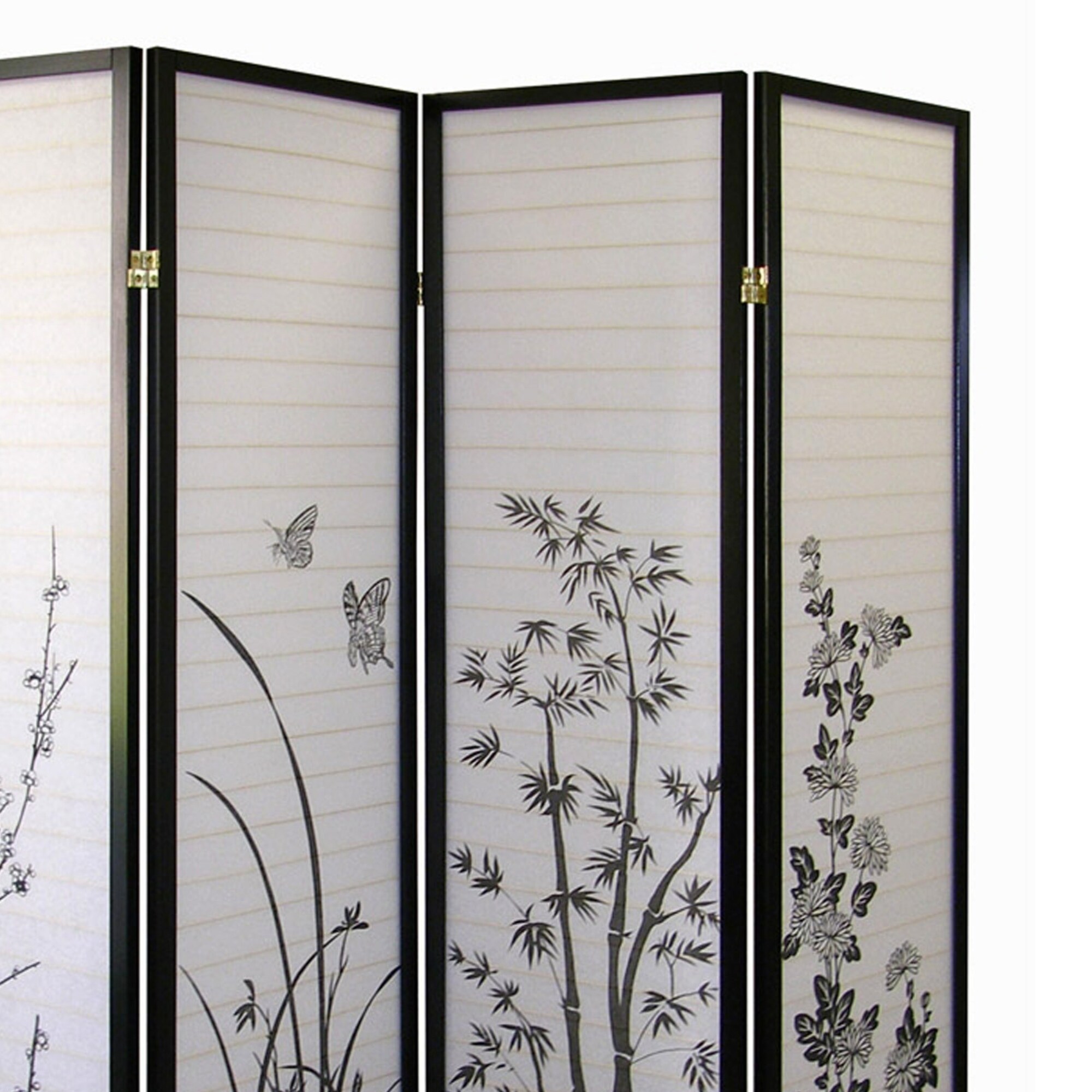 LUXEYARD 70inch Tall 4 Panel Floral Design Room Divider Black in the ...