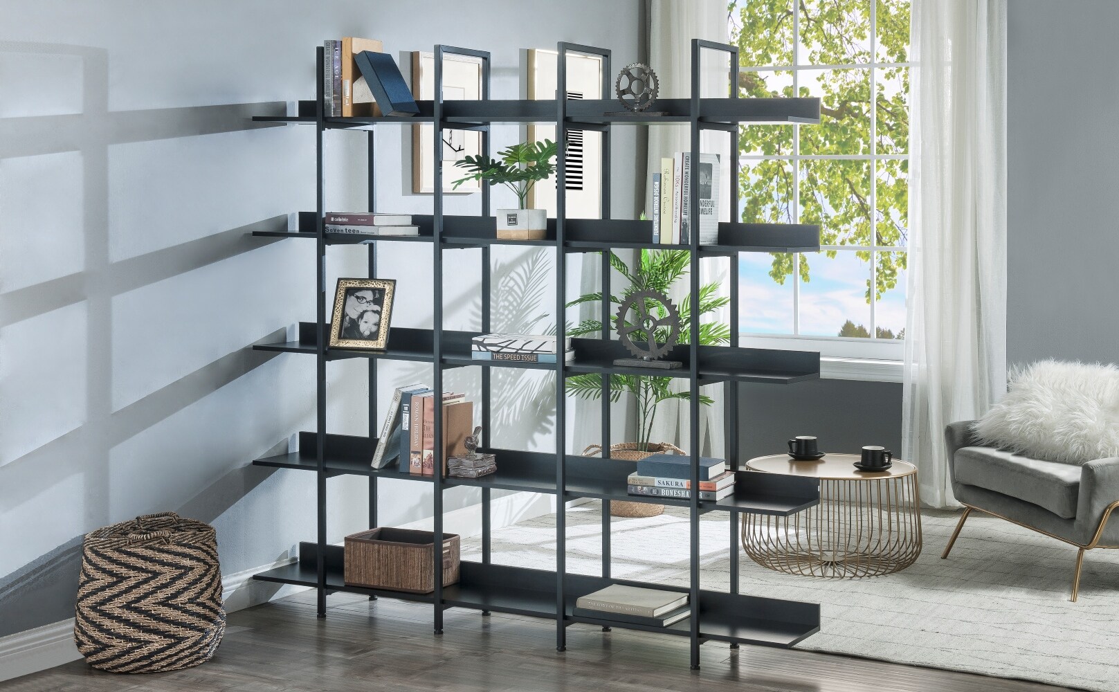YOSIMFUR 5 Tier Bookcase Home Office Open Bookshelf Vintage Industrial ...