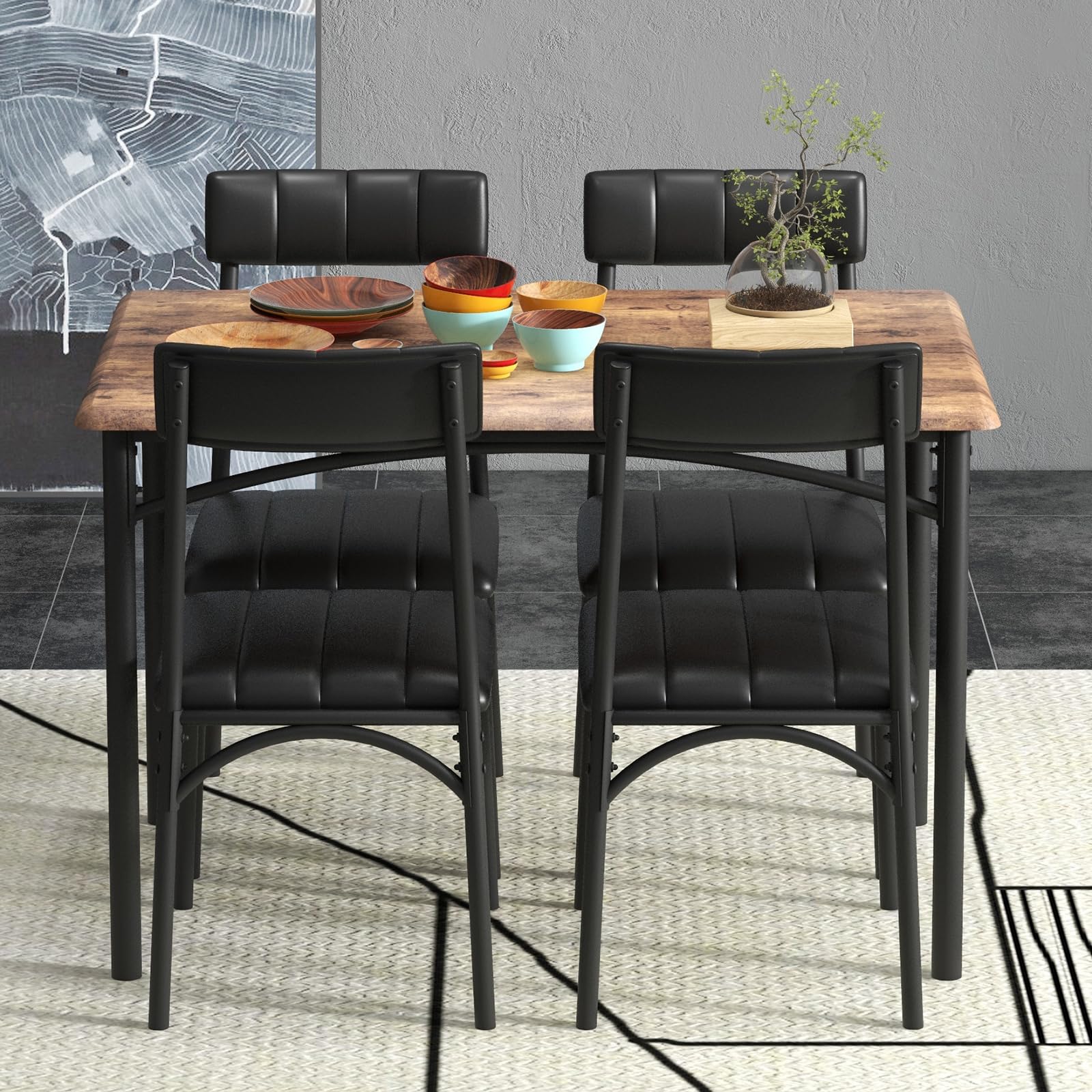 IdealHouse 4 Piece Kitchen Table Set with 4 Upholstered Chairs Space ...