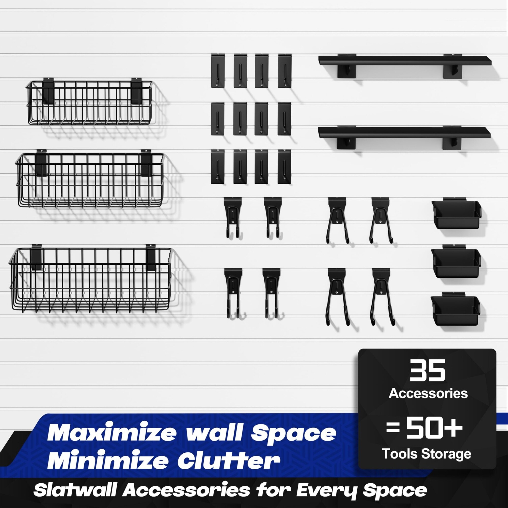 Lukvuzo 35 Piece Metal Slatwall Organizer Set for Garage Storage ...