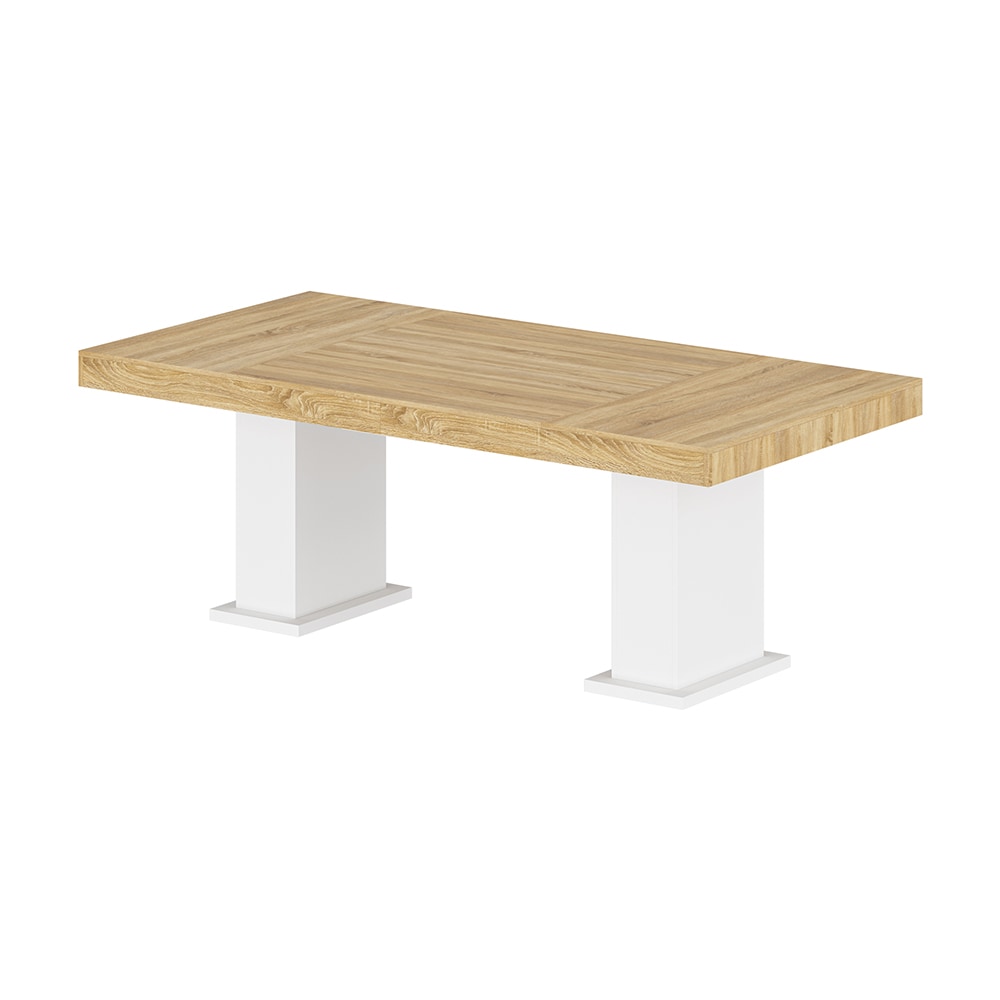 Wood Grain Table with White Base Spacious Modern Desk for Dining or ...