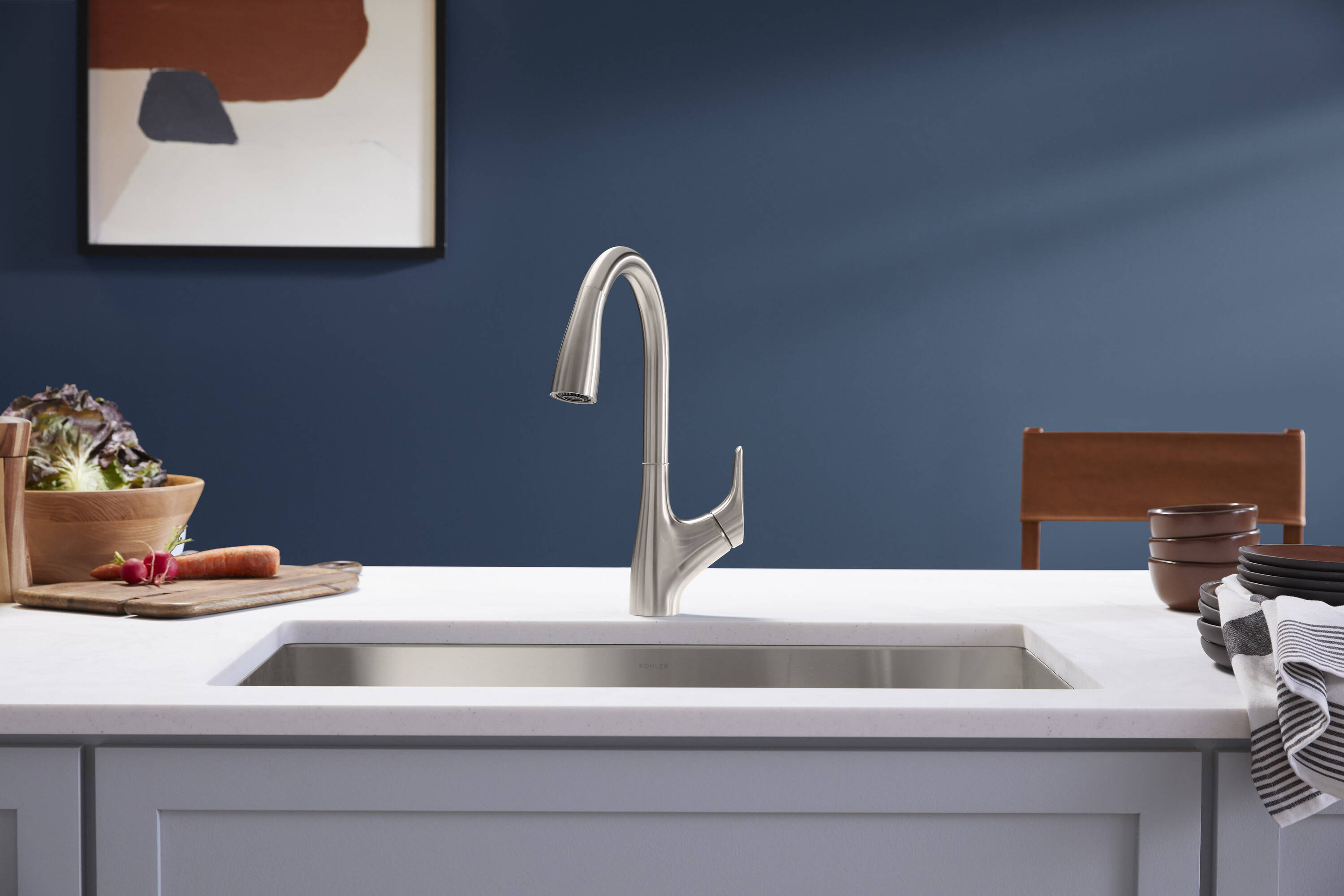 KOHLER Rival Vibrant Stainless Single Handle Pull-down Kitchen Faucet ...