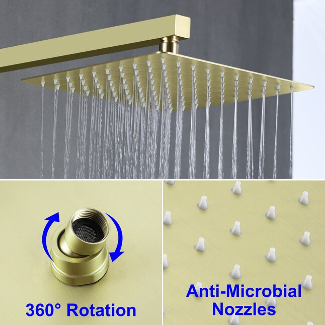 Wellfor Concealed Valve Shower System Brushed Gold Dual Head Waterfall