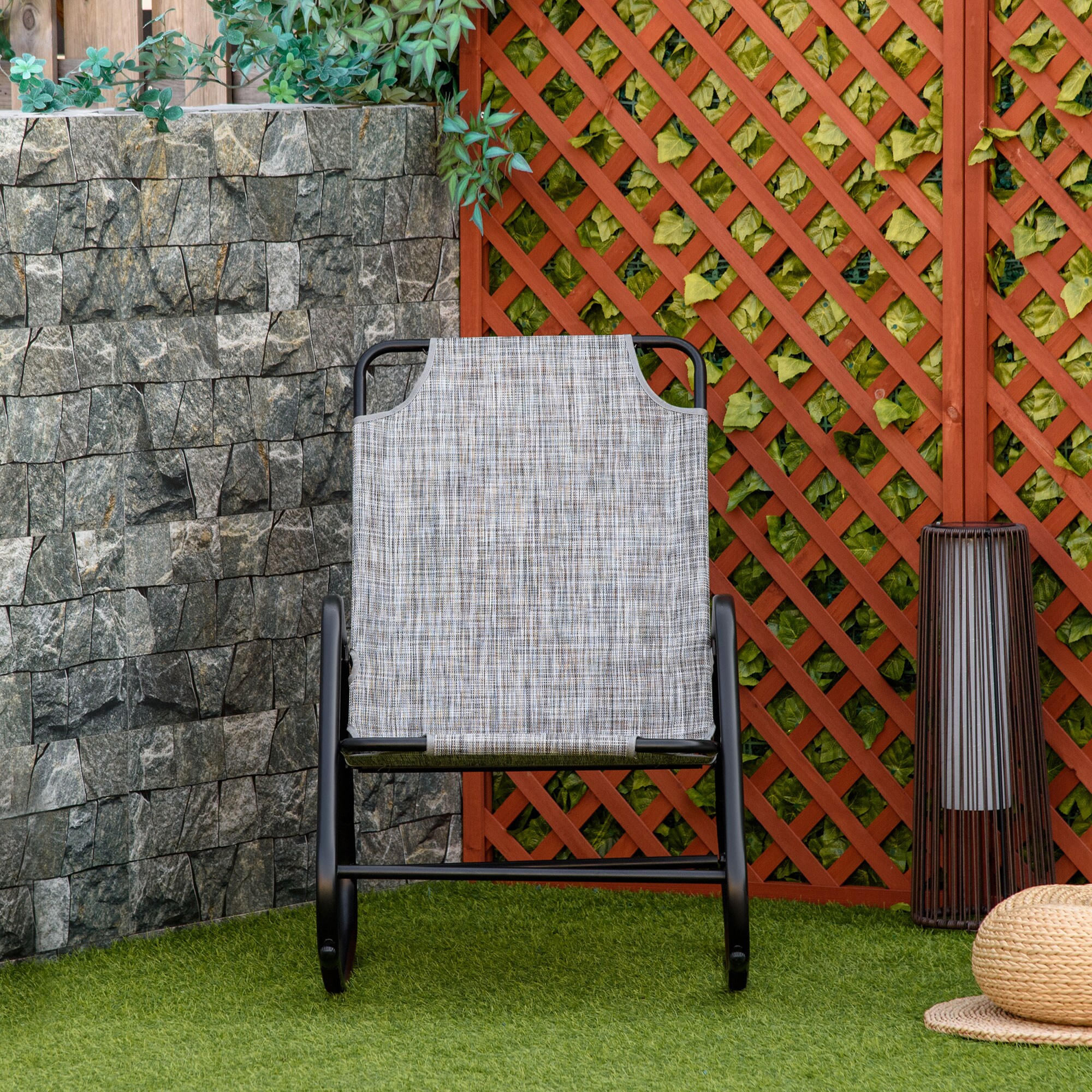 Outsunny Garden Rocking Chair Outdoor Indoor Sling Fabric Rocker for ...