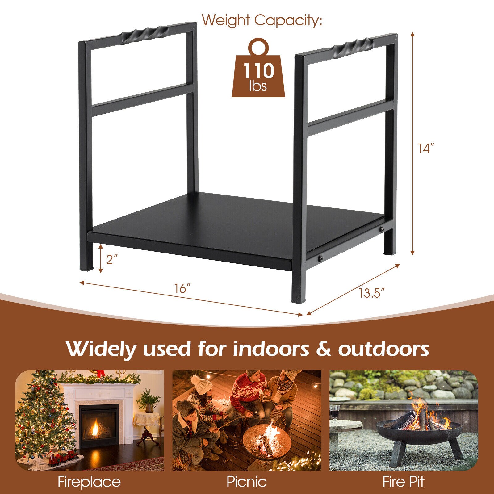 Slickblue 14 Inch H x 16 Inch W x 13.5 Inch D Steel Firewood Log Rack ...