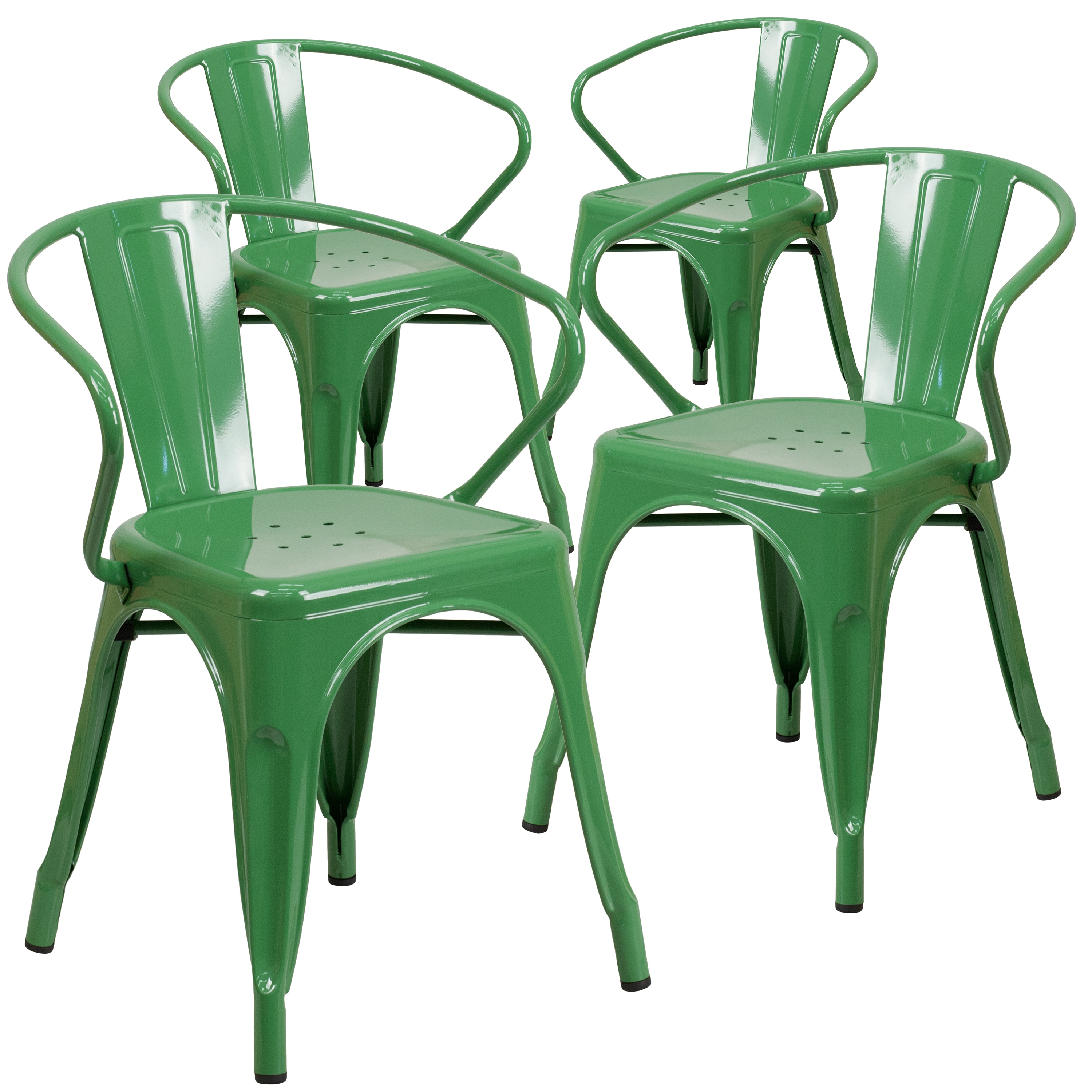 Emma + Oliver 4 Pack Green Metal Indoor-Outdoor Chair with Arms ...