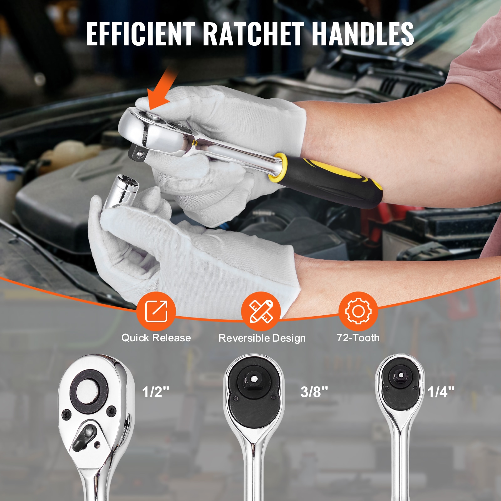VEVOR 207-Piece Mechanics Tool Set 1/4in 3/8in 1/2in Drive Sockets SAE ...