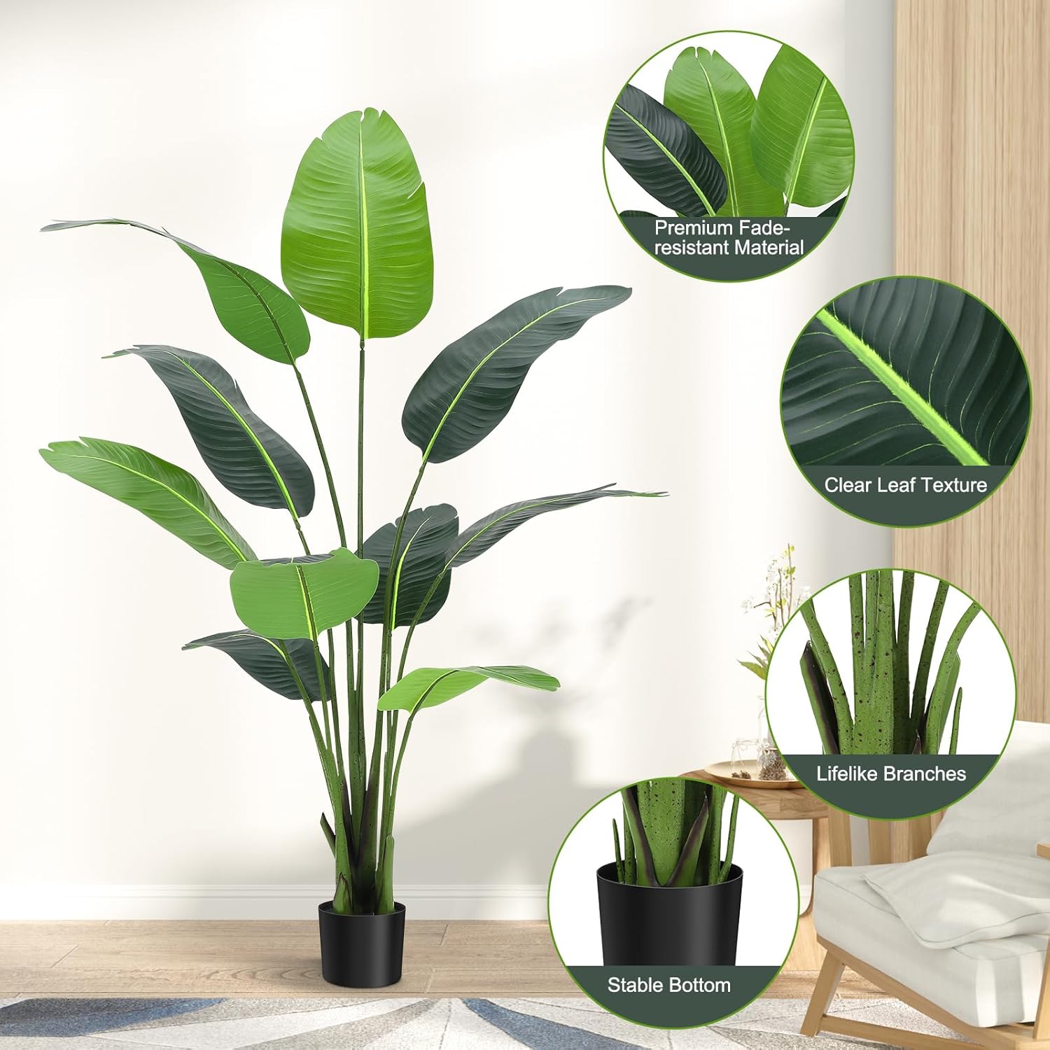 GarveeLife 5ft artificial bird of paradise plant/ fau+ banana leaf/ in ...