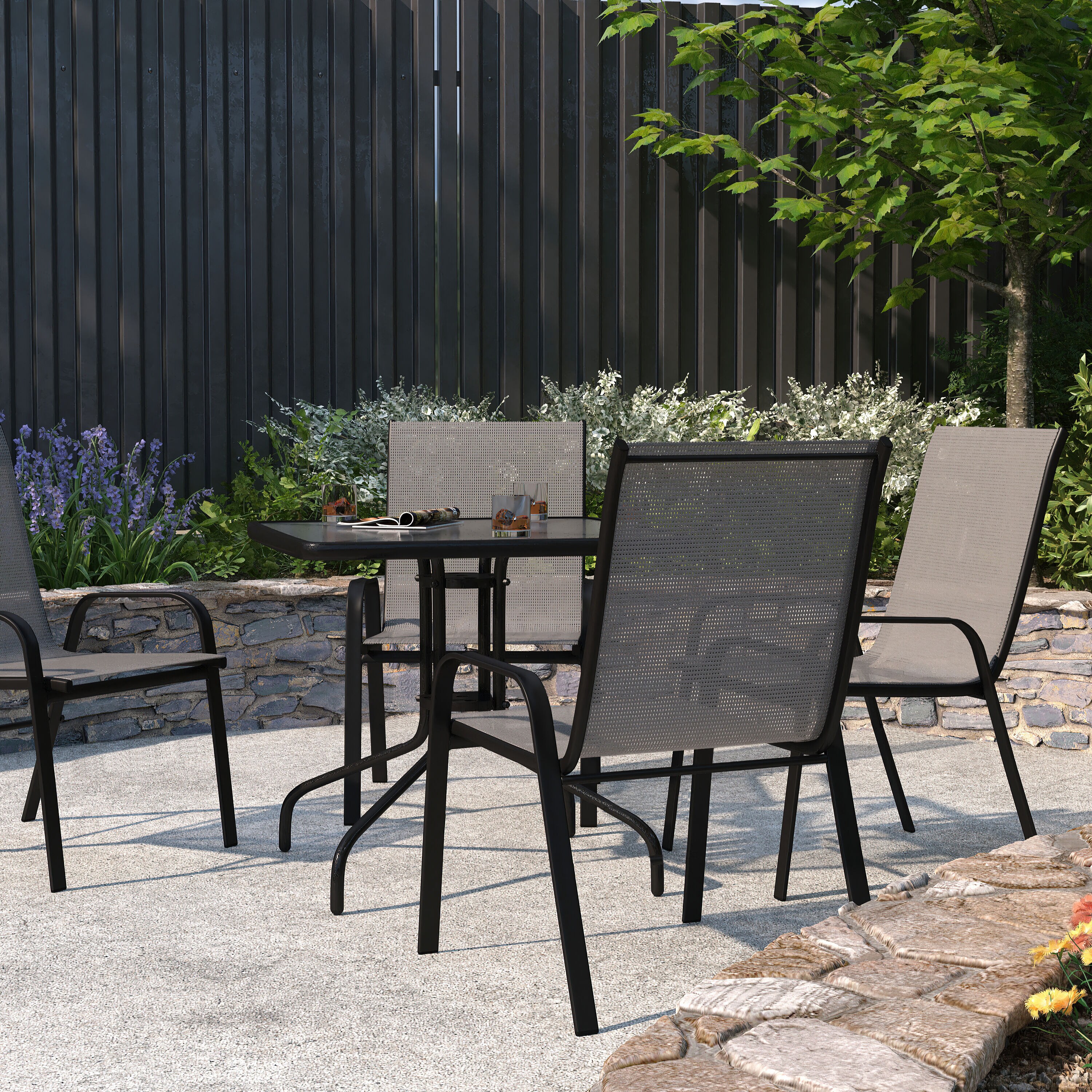 Merrick Lane Set of 4 Manado Series Metal Stacking Patio Chairs with ...
