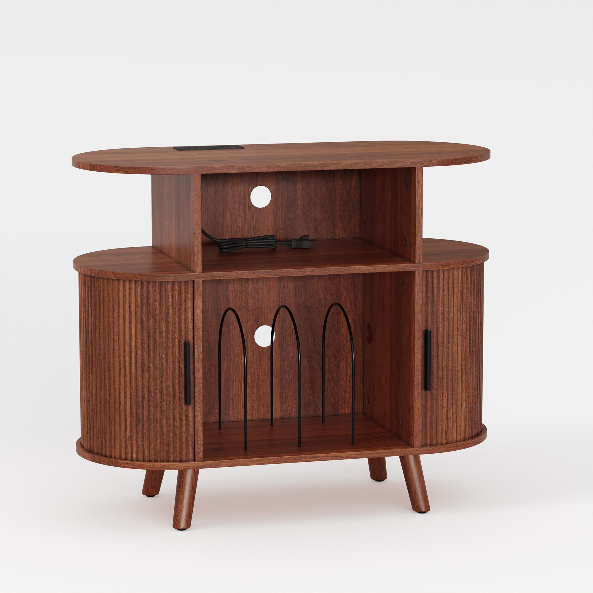 Garvee 35 Inch Round Record Player Stand Fluted Mid Century Modern ...