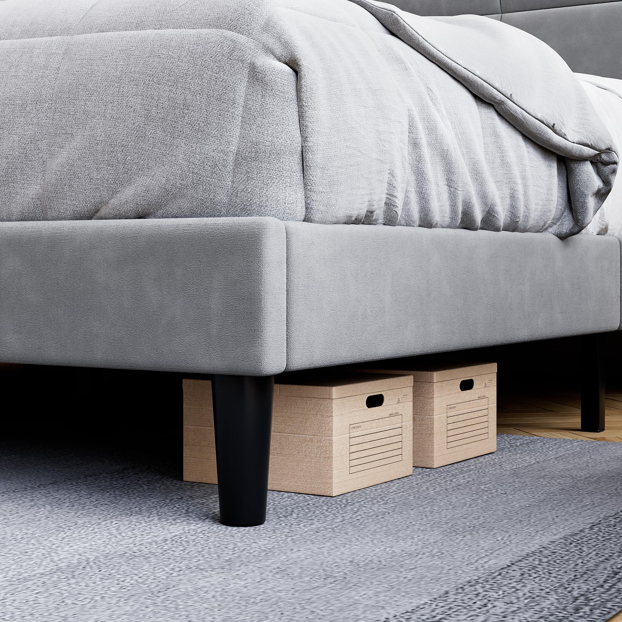 IdealHouse Full Size Velvet Upholstered Platform Bed Frame With Square ...
