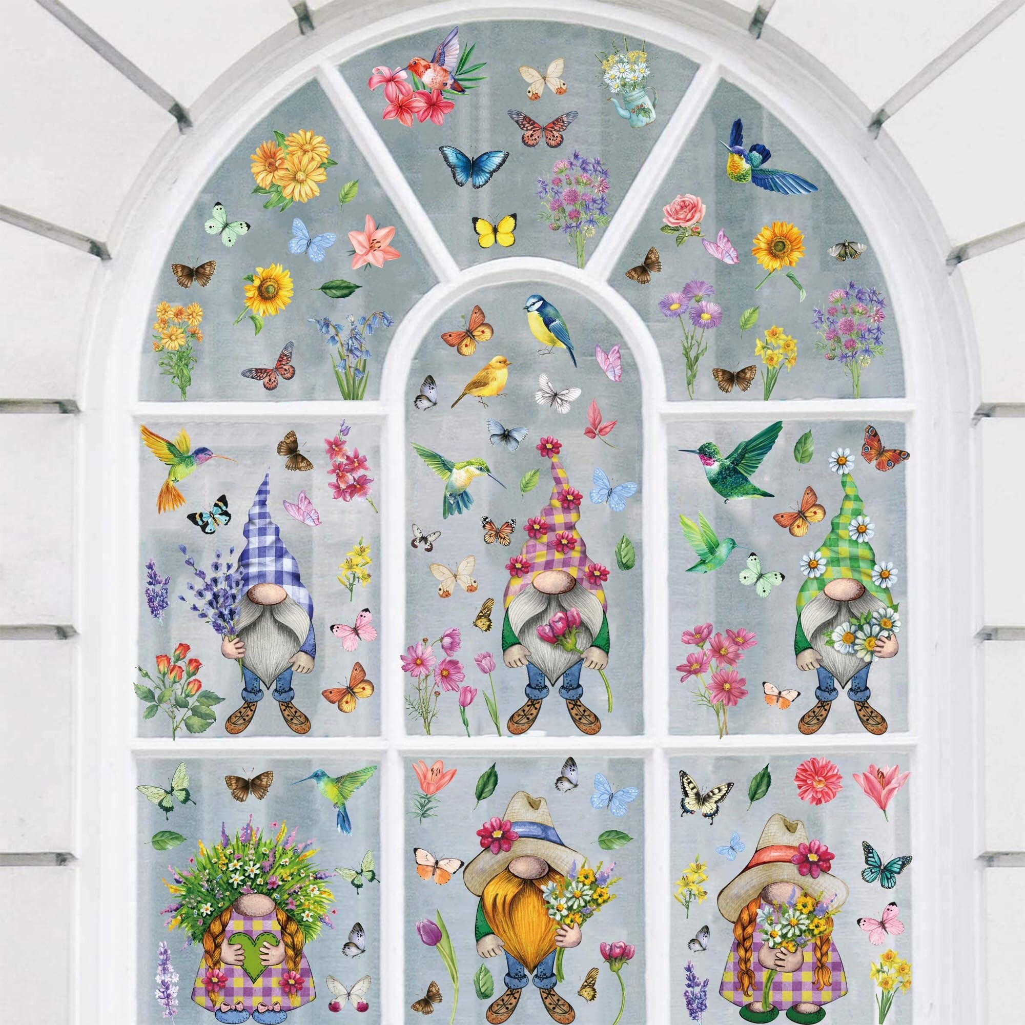 LAIFUCAM Spring Window Clings 98 pcs Double Sided Gnome Decals ...