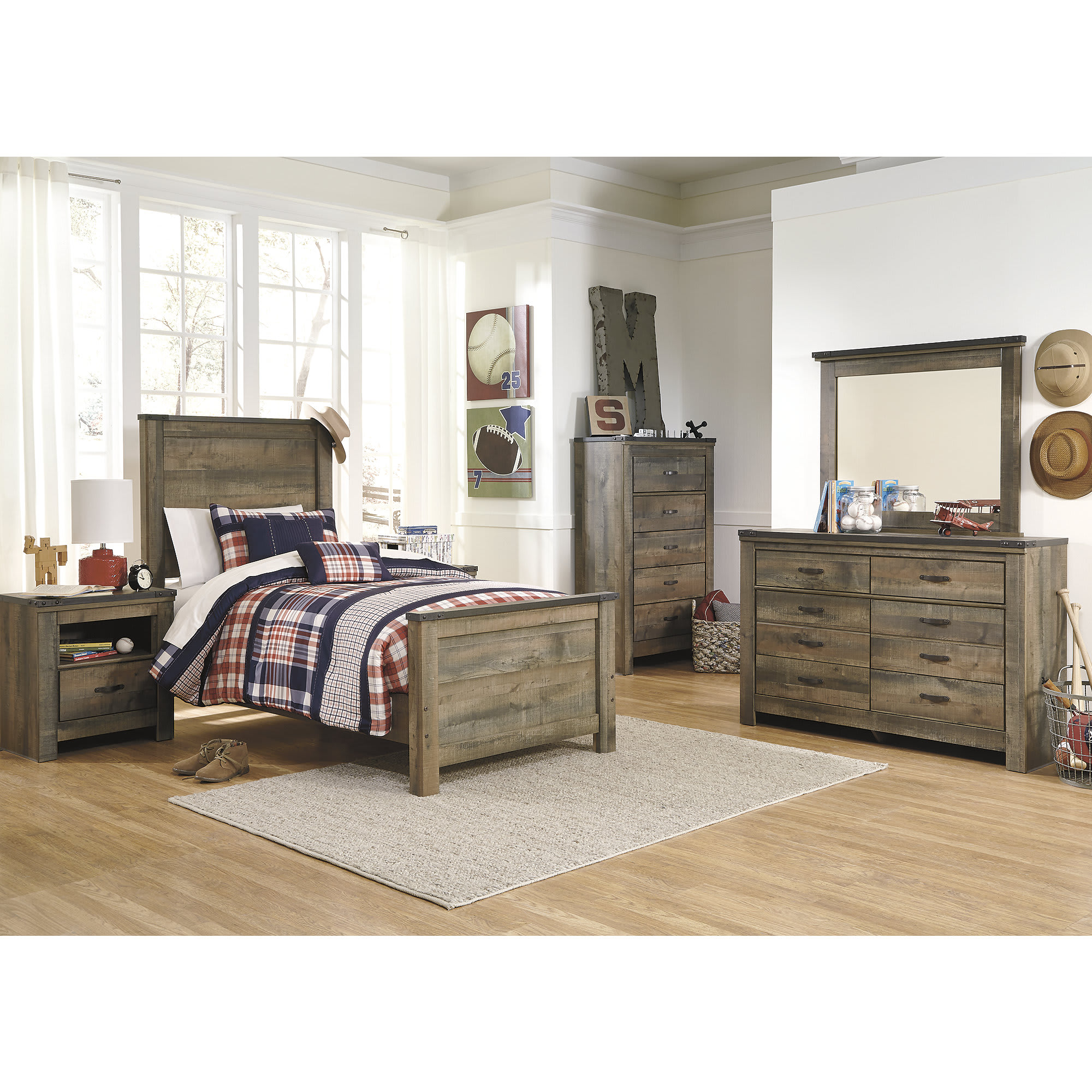 Signature Design by Ashley Trinell Rustic Brown Oak Grain Nightstand ...