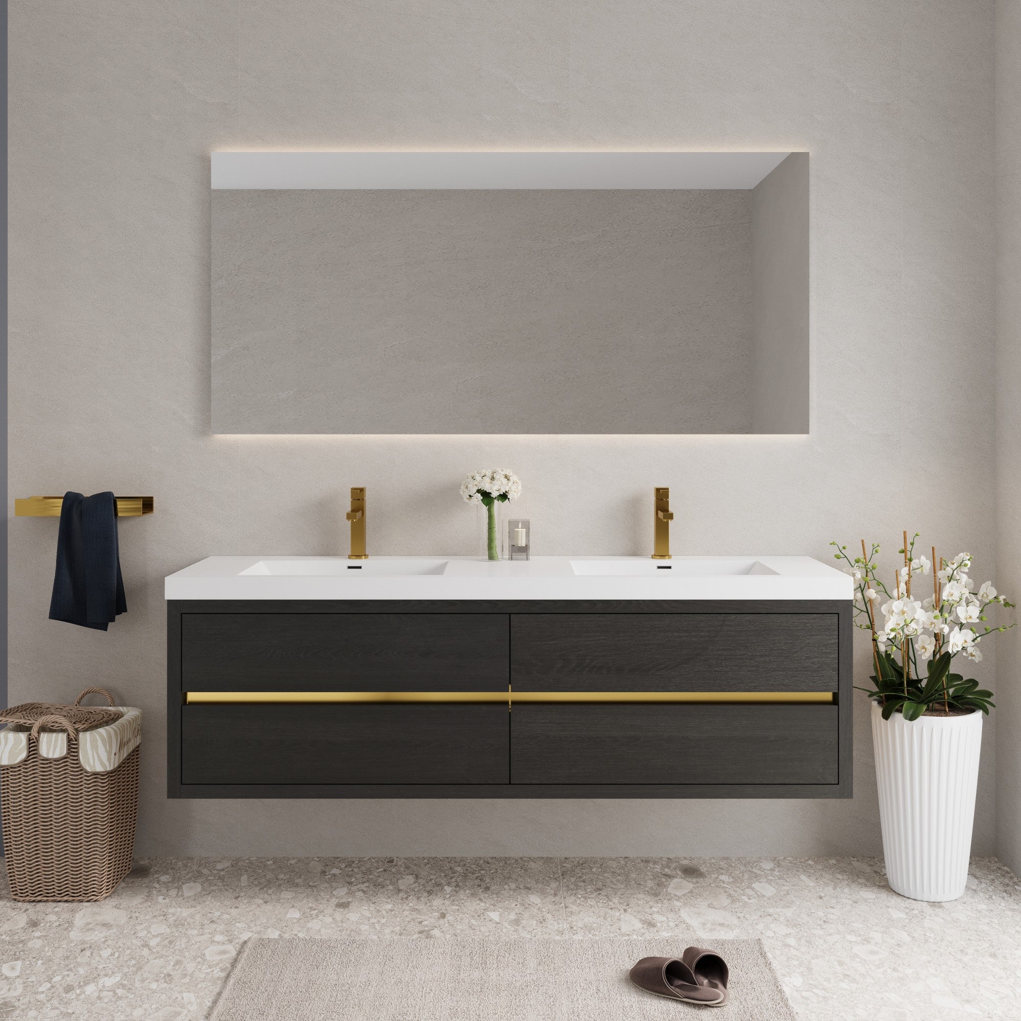 Boyel Living 72In Wall-Mounted Bathroom Vanity Double Sinks Espresso ...