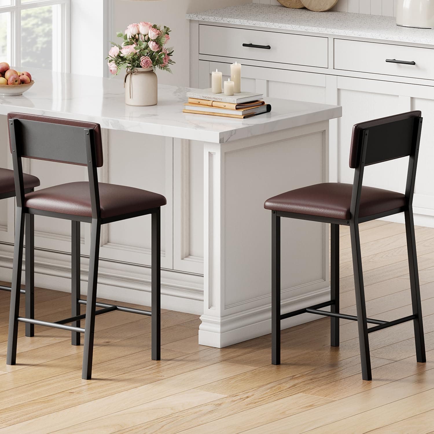 Garvee Bar Stools Set of 2 25 inch Counter Height PU Leather Barstools ...