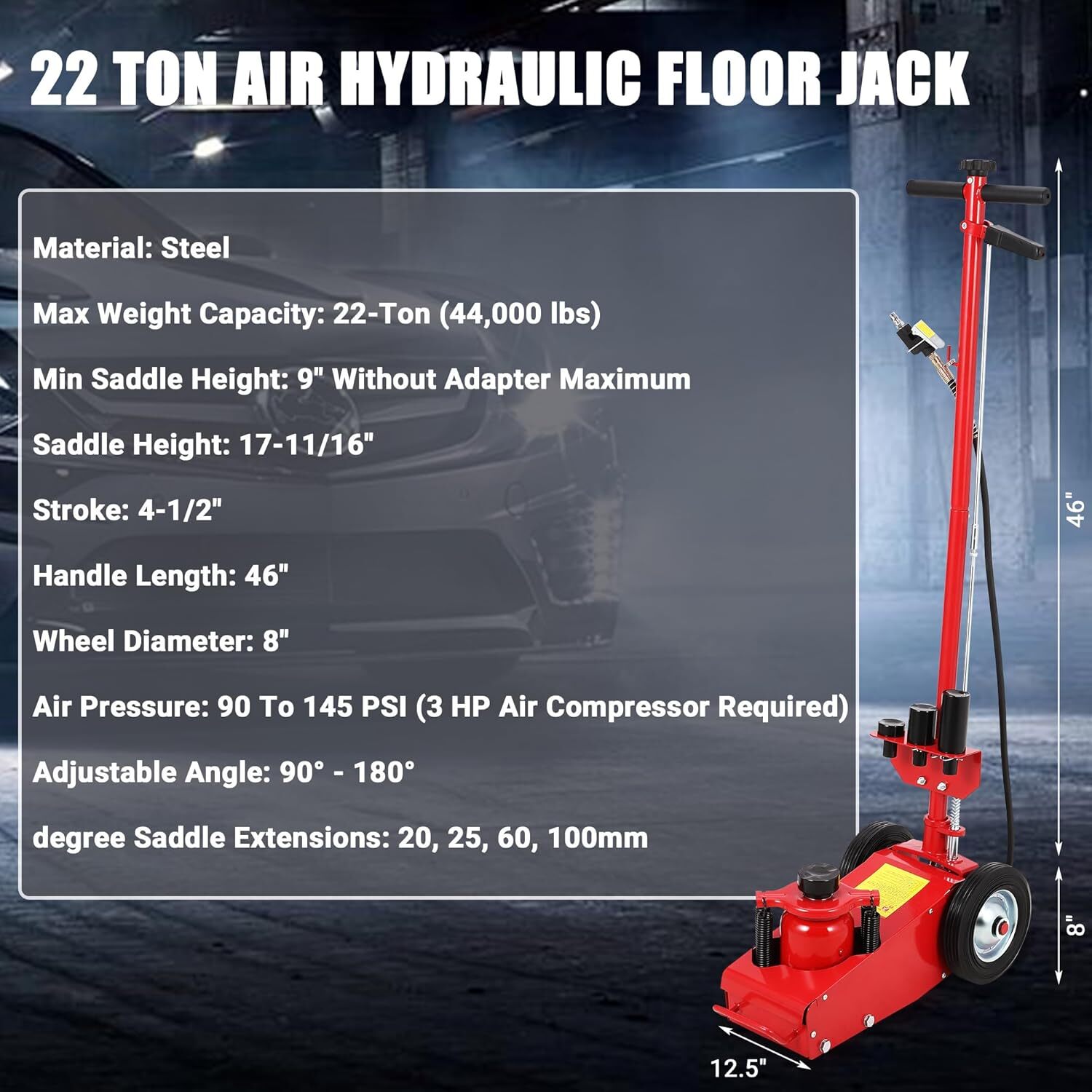 Qeetex 22 Ton Air Hydraulic Floor Jack for Heavy Duty Trucks and ...