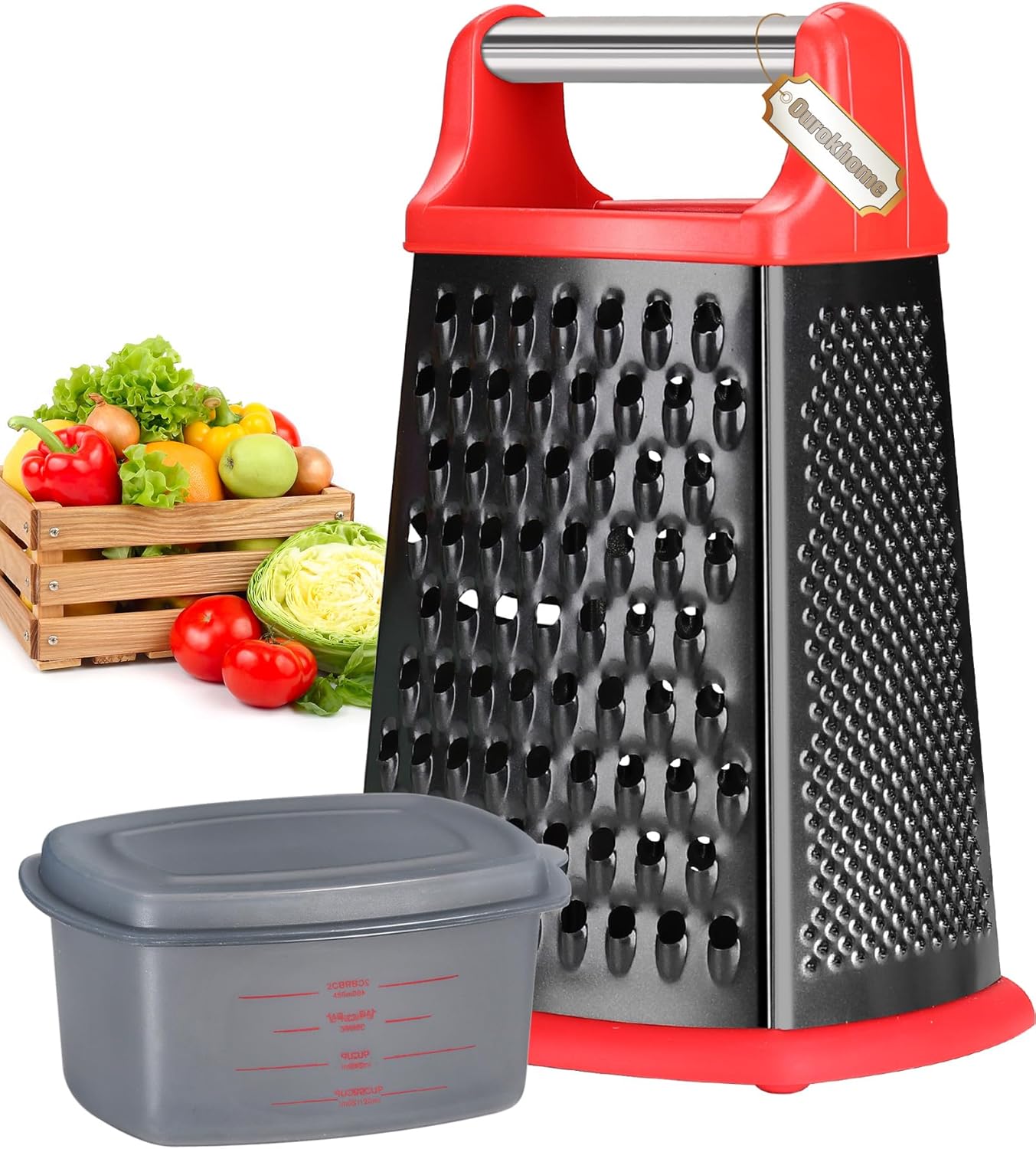 Ourokhome 1 Piece Stainless Steel 4 in 1 Box Grater with Handle and ...