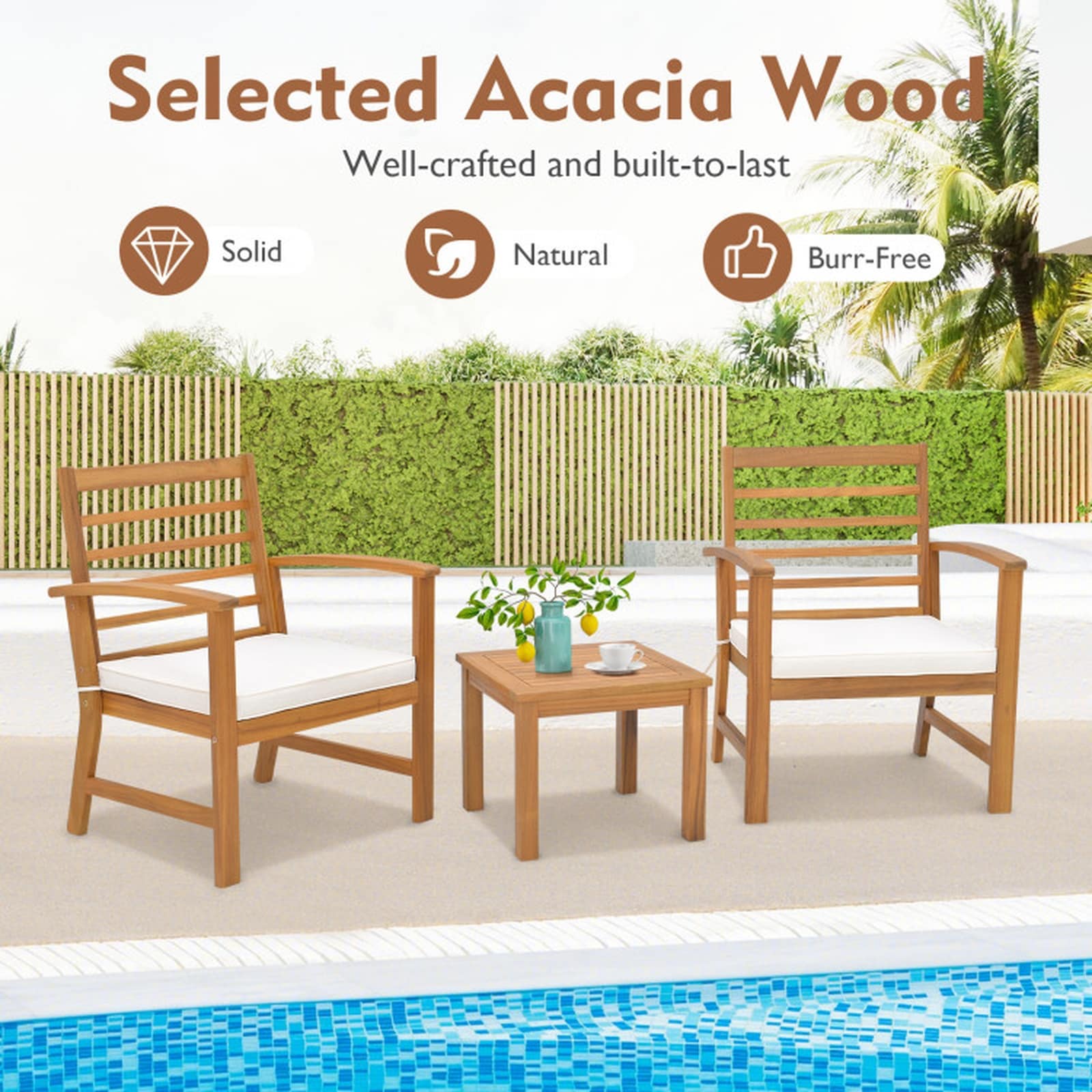 SUGIFT 3-pc Natural Acacia Timber Patio Lounge Set with Slatted Coffee ...