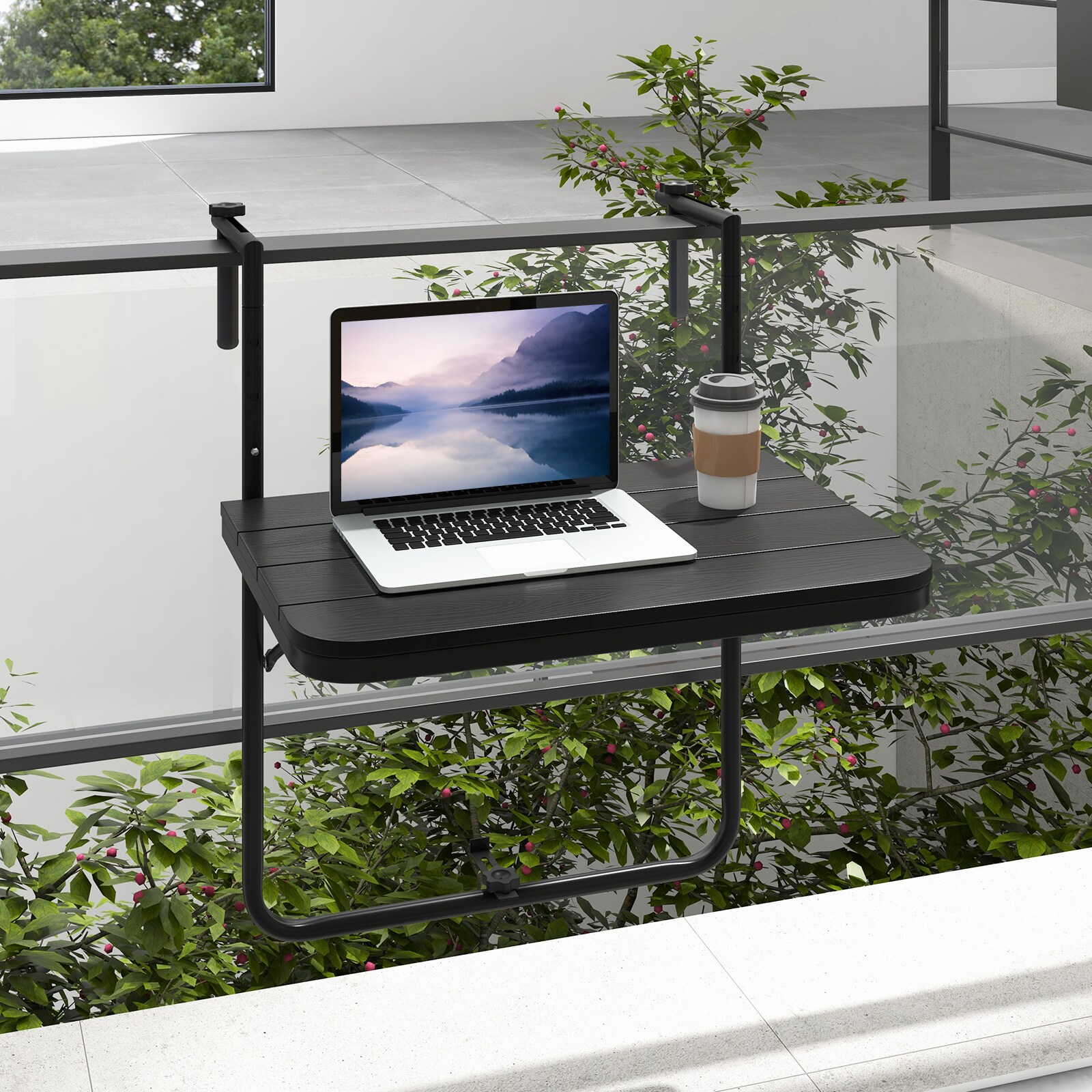Slickblue Fold in Half Balcony Railing Table with 3 Level Adjustable ...