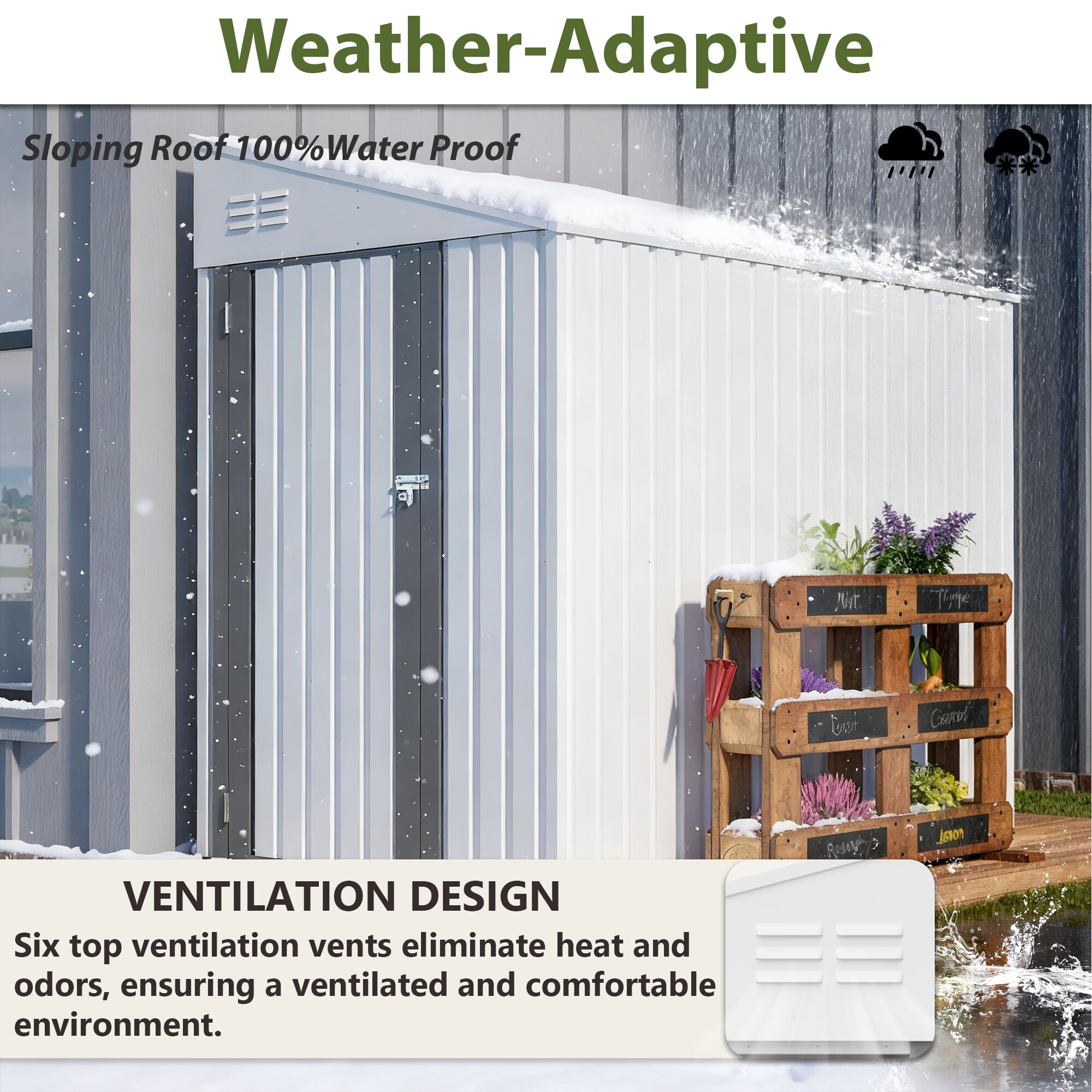 REIBII 4x7 FT Outdoor Storage Shed All-Weather Metal Shed with Lockable ...