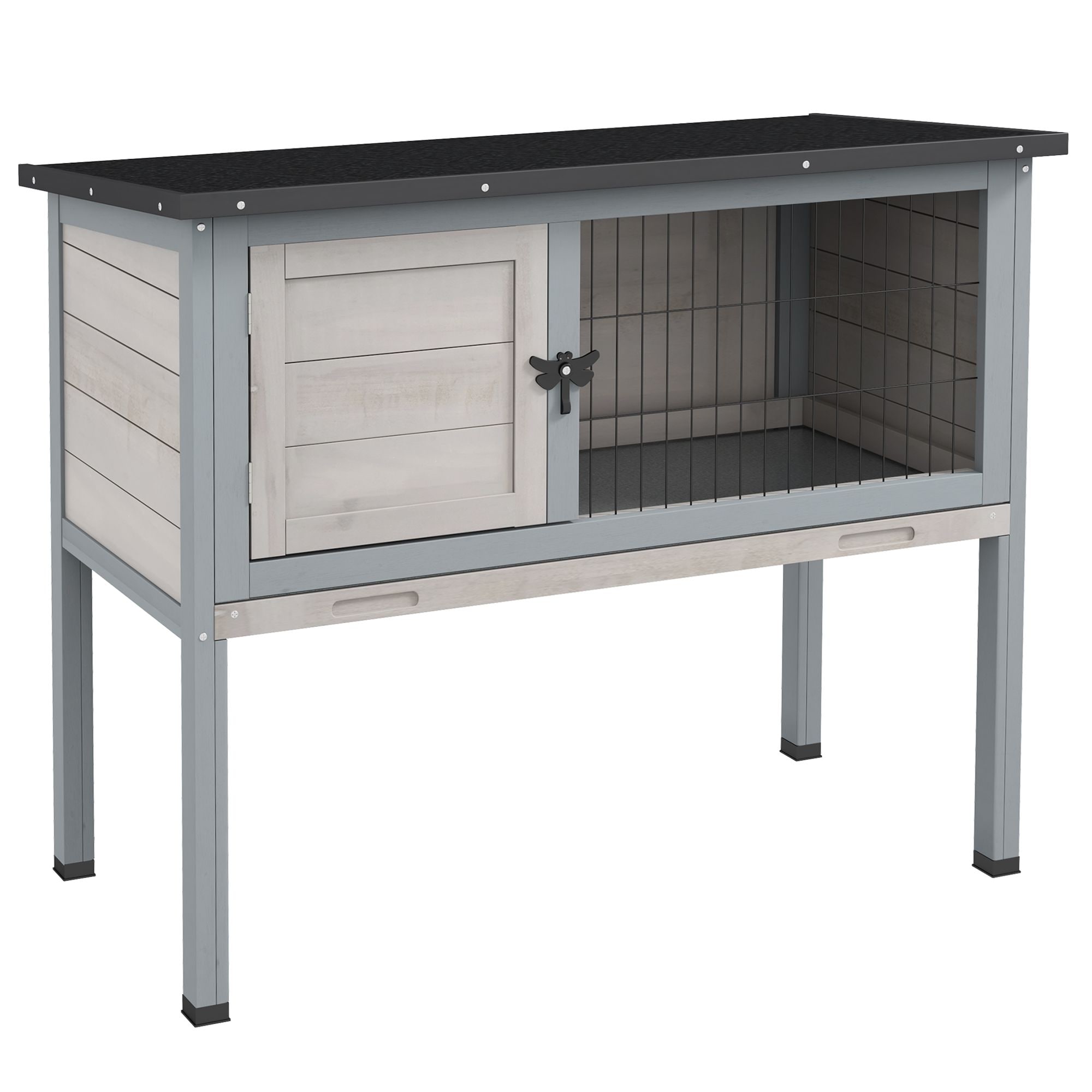 JUSHUA Elevated Rabbit Hutch Wooden Bunny Cage with Hinged Asphalt Roof ...