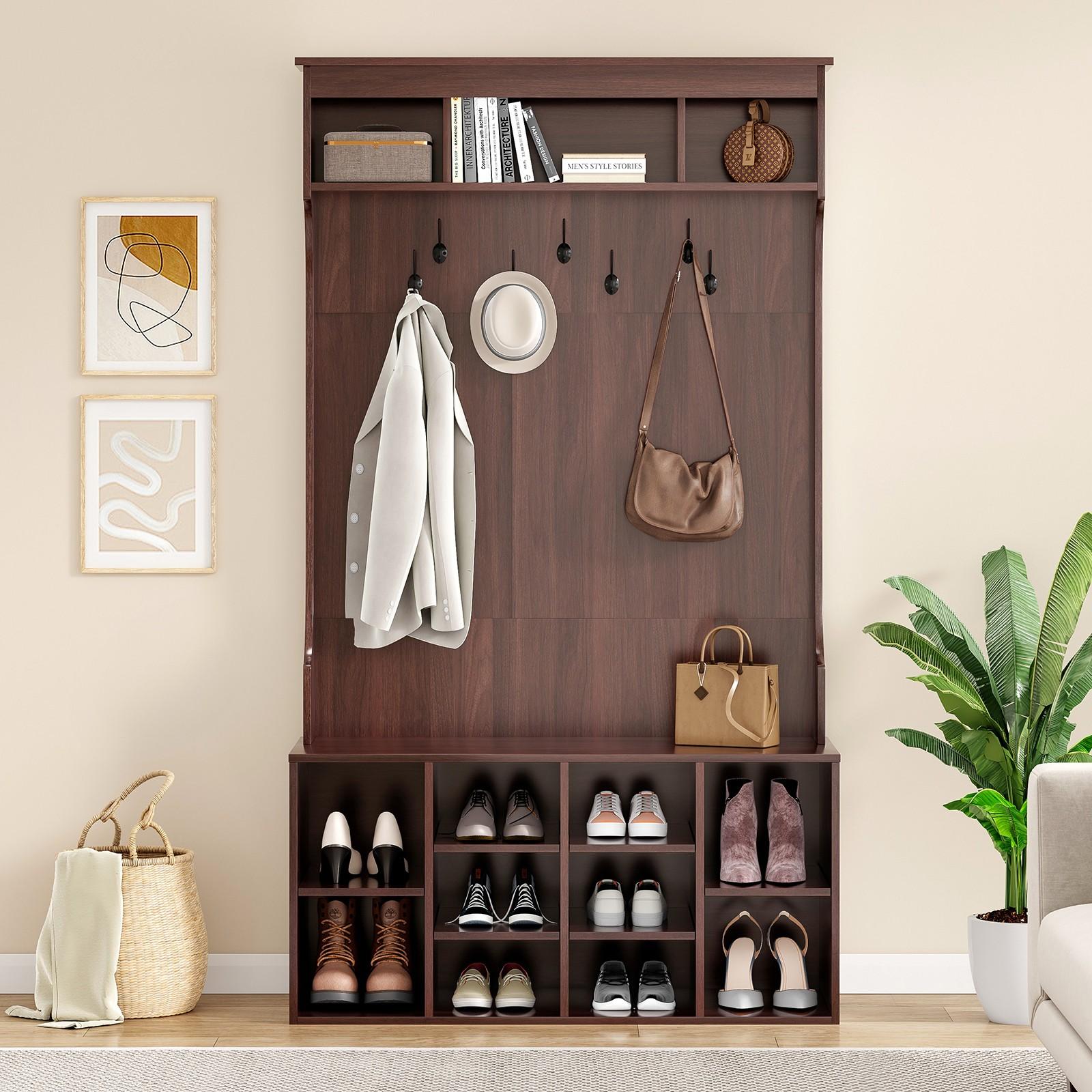 GlasFlength 70-in Hall Tree Coat Rack Clothes Hanger with Bench Shoe ...