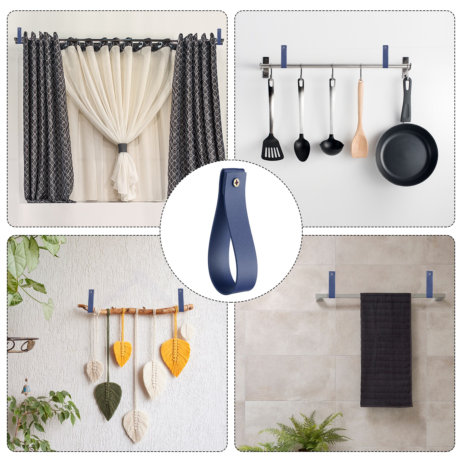 Unique Bargains 4pcs Leather Curtain Rod Holder 1 x 4.7-Inch Wall ...