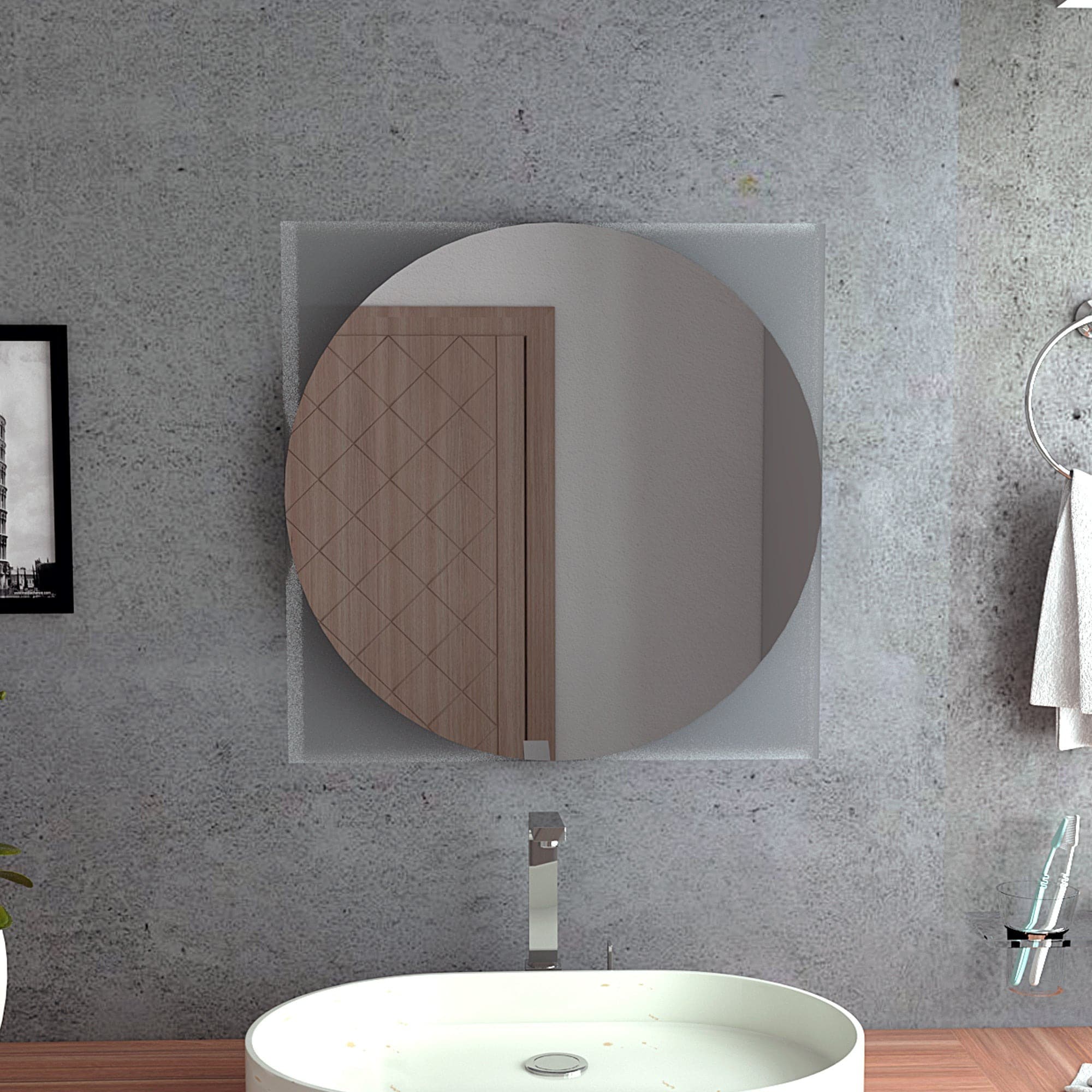 Tatayosi Merrimac Square Bathroom Mirror with Sandblasted Borders and ...