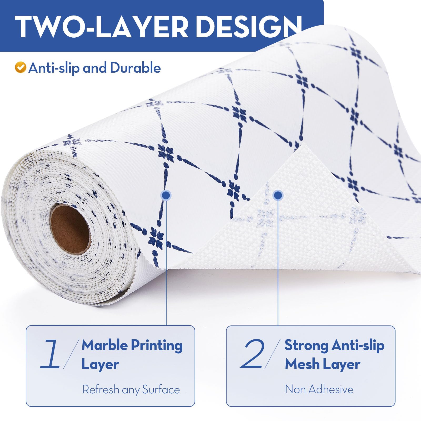 Etokfoks Non Slip Shelf Liner 1 Roll 12 in x 10 ft Blue Stripe ...