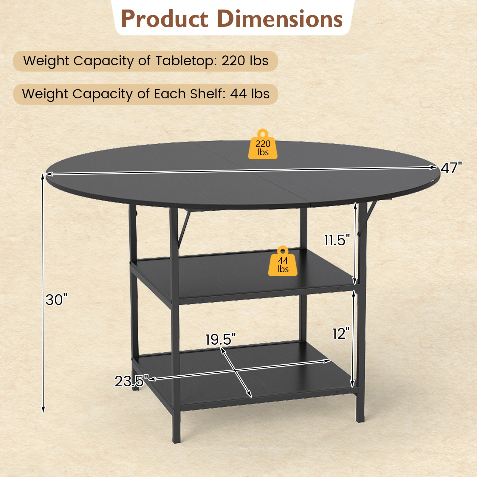 Slickblue Round Dining Table with Shelves (47 in L x 30 in H ...
