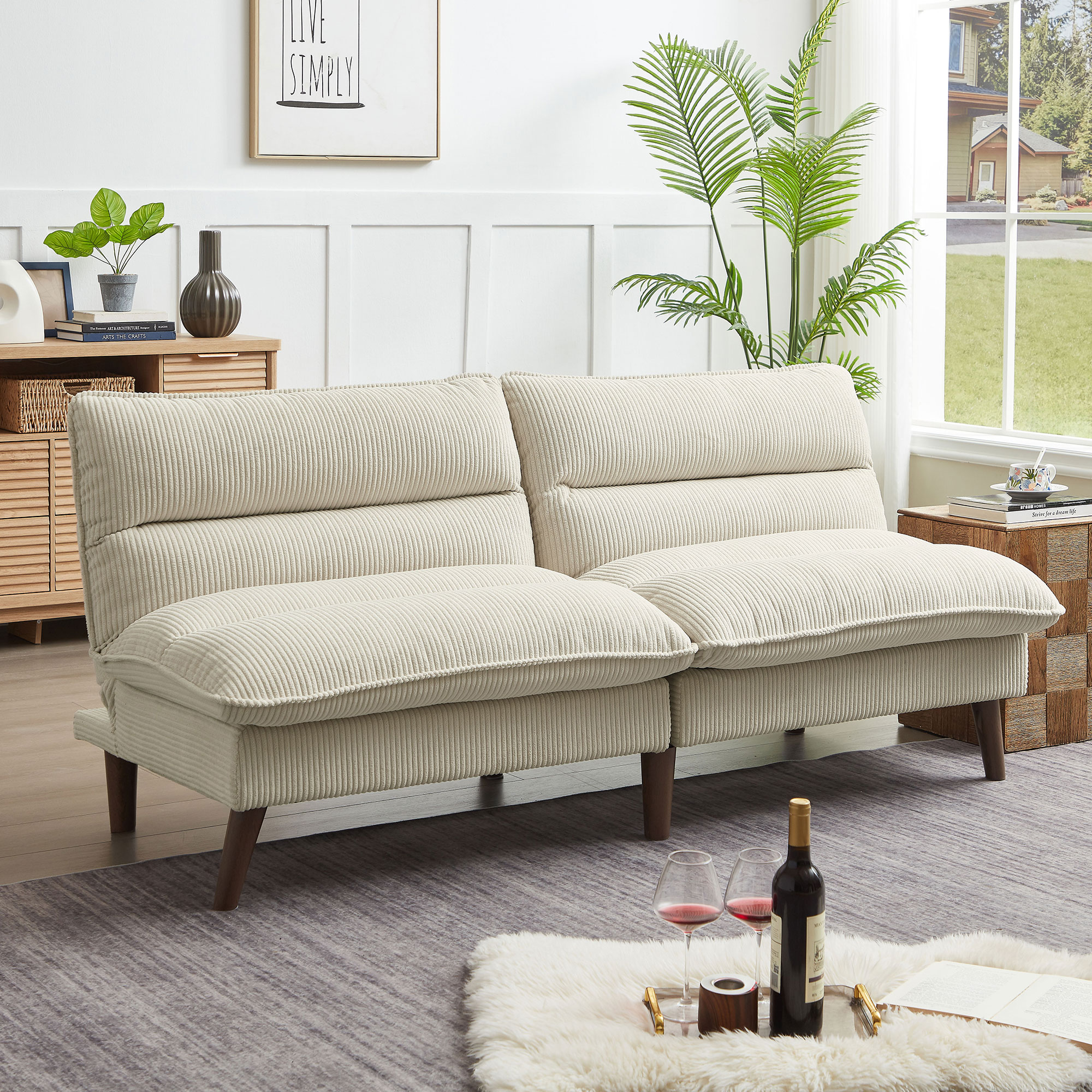 Jarenie Beige Contemporary/Modern Corduroy Futon in the Futons & Sofa ...