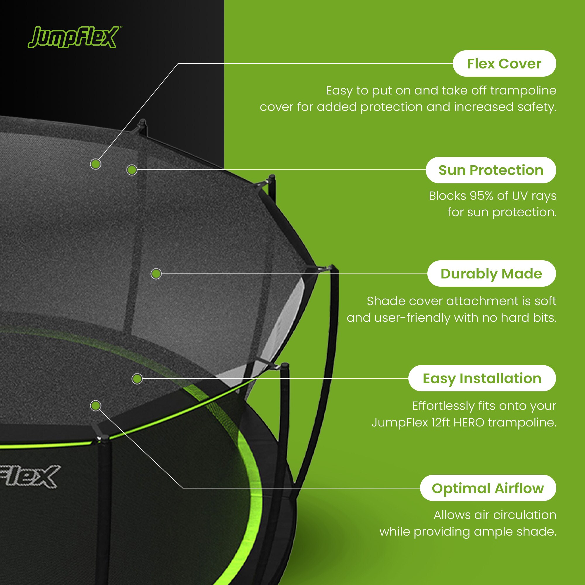 JumpFlex SMARTSHADE HERO 12 Feet Trampoline Canopy Cover TRAMPOLINE NOT ...