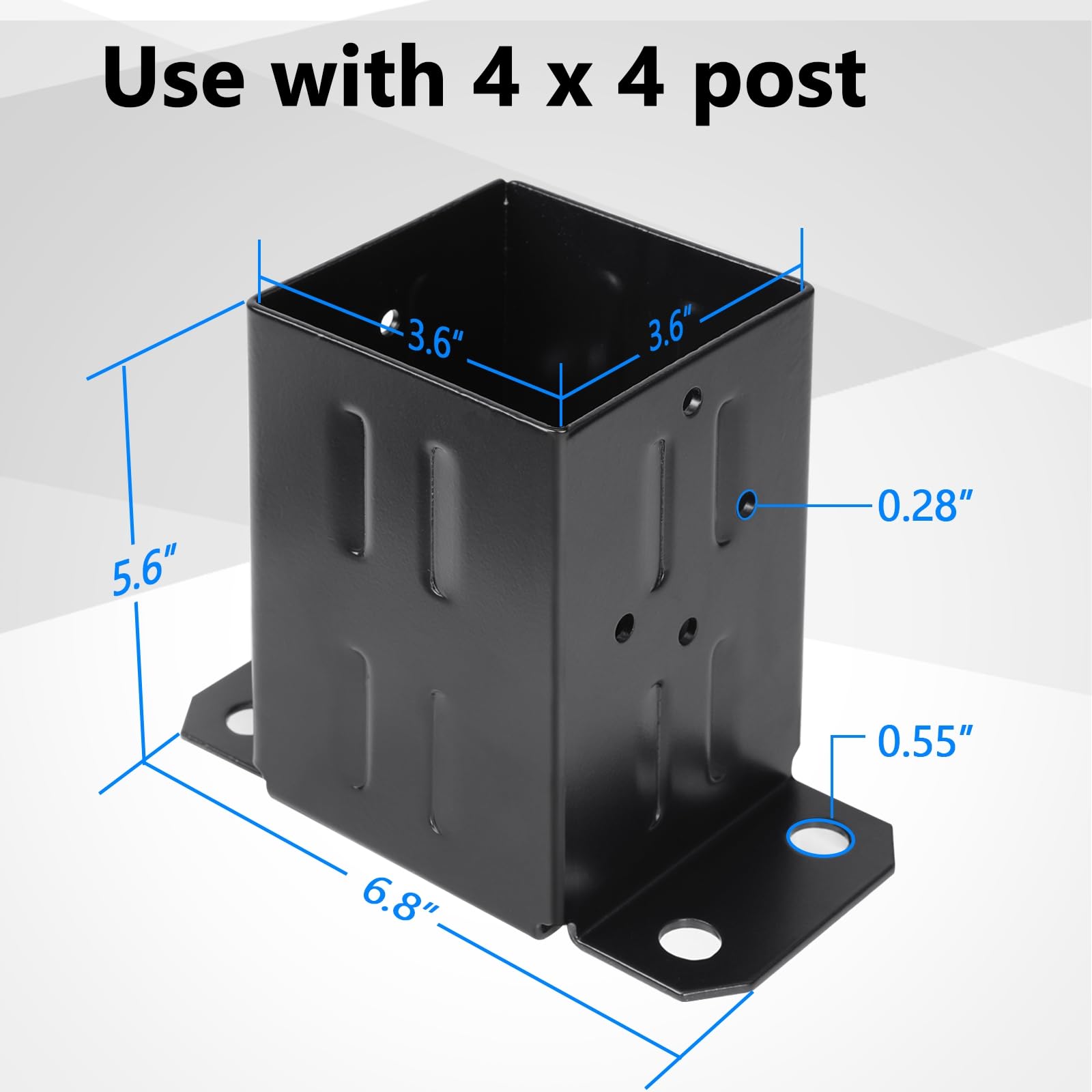 Etokfoks 4x4 Post Anchor Base Set of 4 13GA Steel Black Powder Coated ...