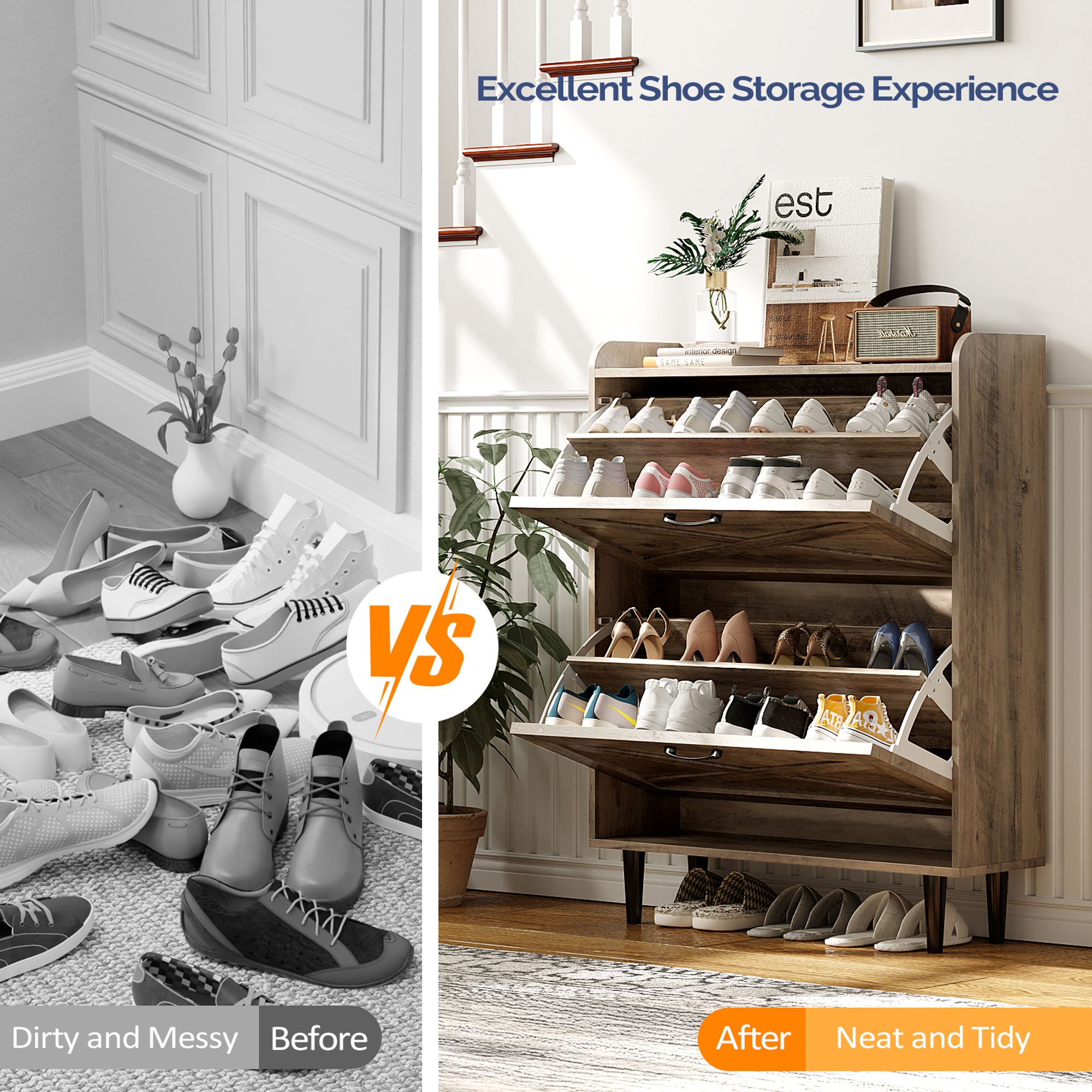 Winado 2 Flip 1 Barrier Barn Door Shoe Cabinet Melamine Embossed 31.6In ...