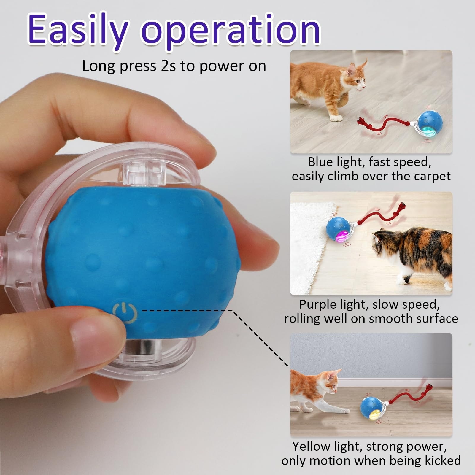 Adrinfly Interactive Cat Toy Ball for Indoor Cats Fast Rolling on ...