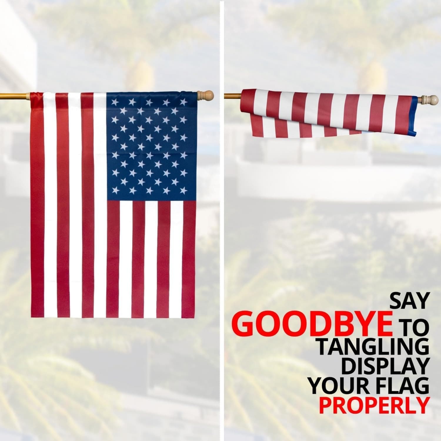 Angel Sar 5ft Wooden House Flagpole with Tangle Free Design for Outside ...