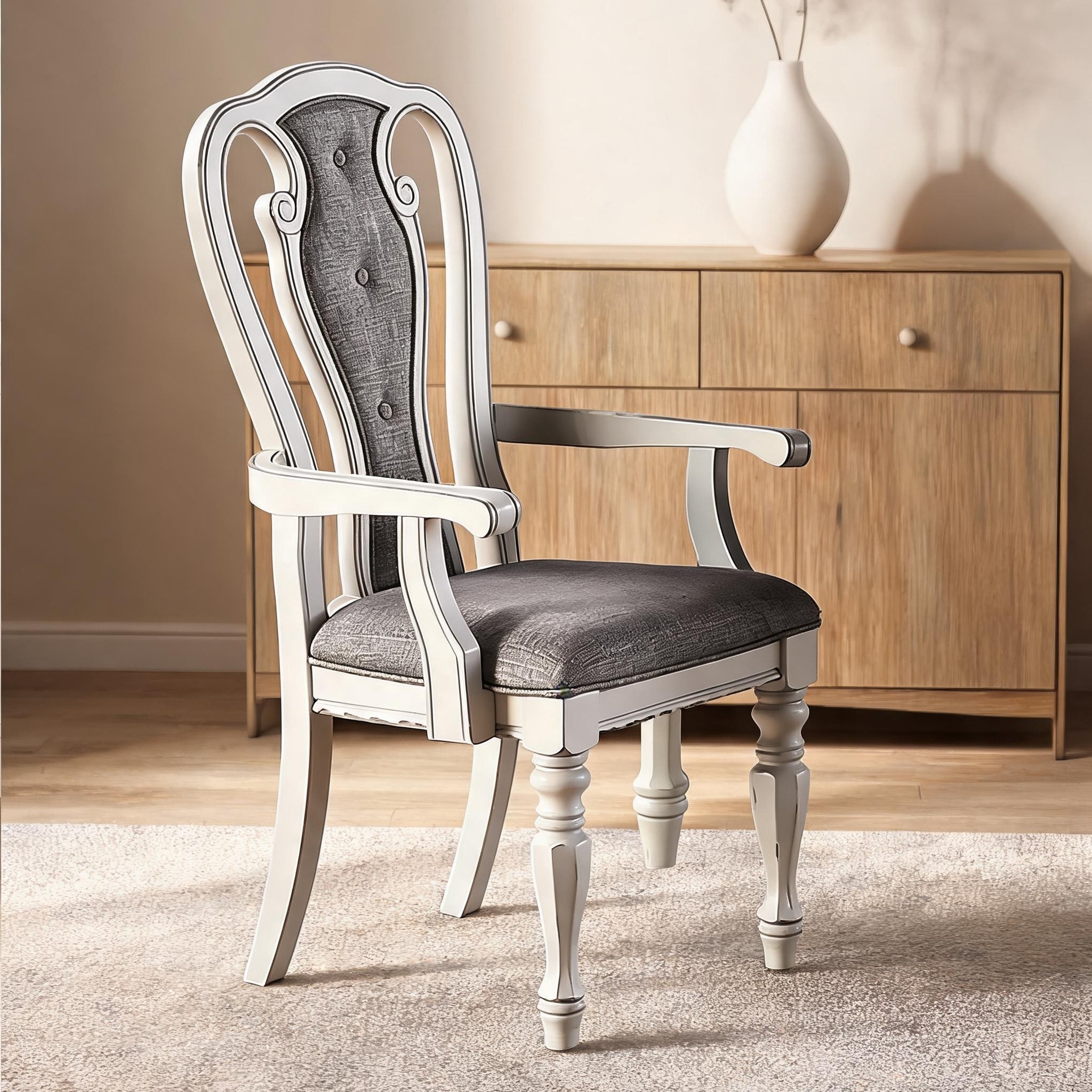 Naturefalls Set of 2 French Country Dining Arm Chairs White-Toned ...