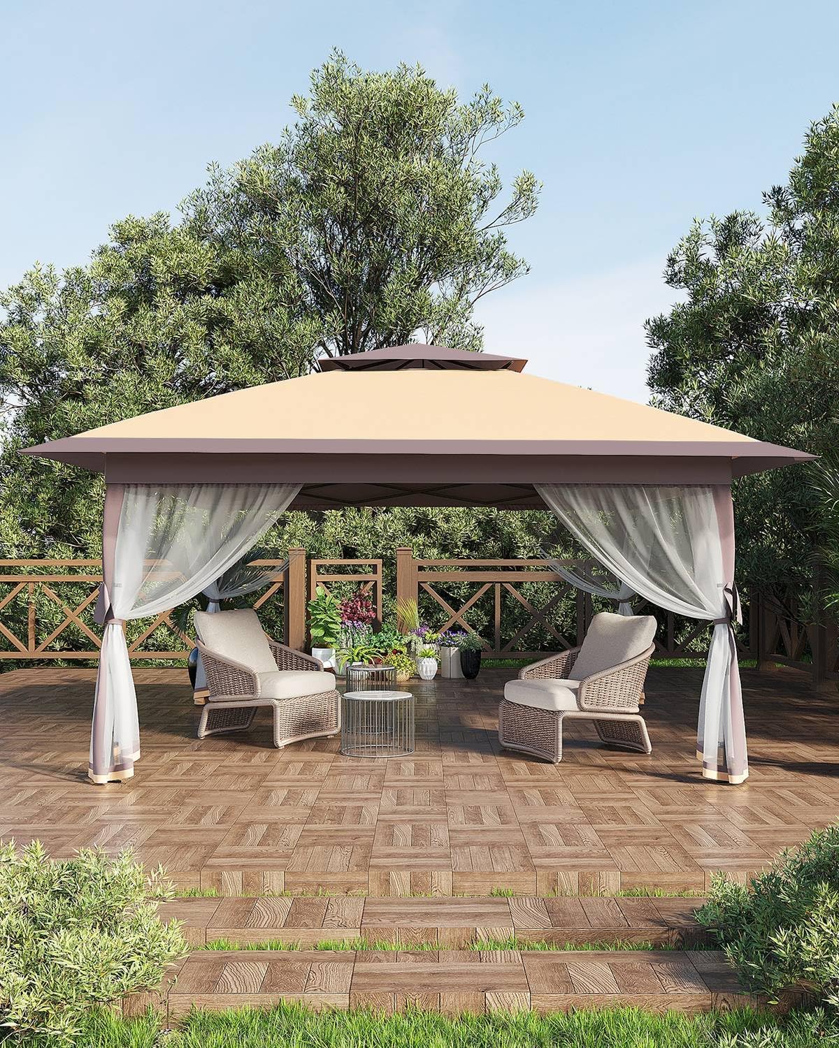 GAOMON 12x12 Ft Pop-Up Gazebo with Double Roof Waterproof Canopy ...