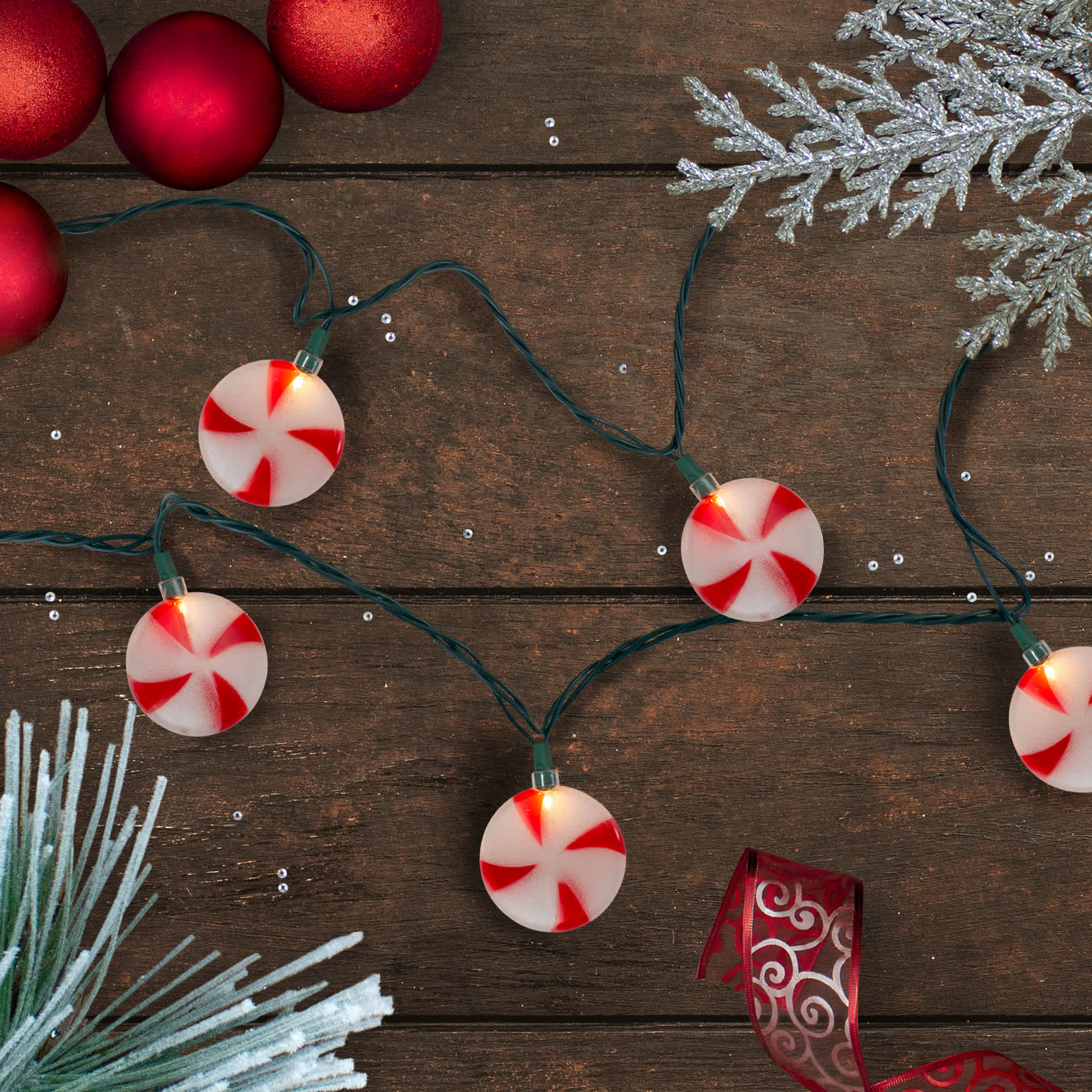 Northlight Peppermint Candy Christmas Light Set - Clear - 6 feet Green ...